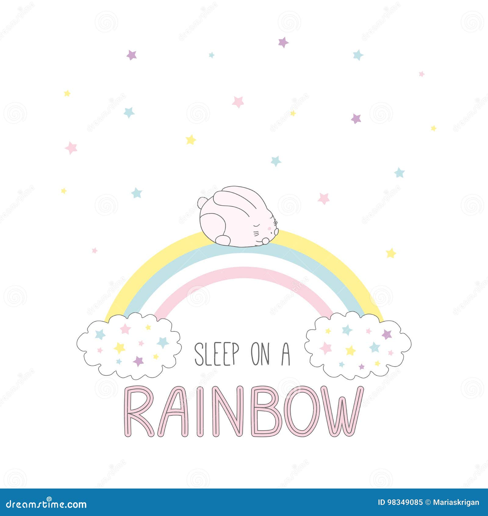 Sleep on a Rainbow Illustration with a Bunny Stock Vector ...