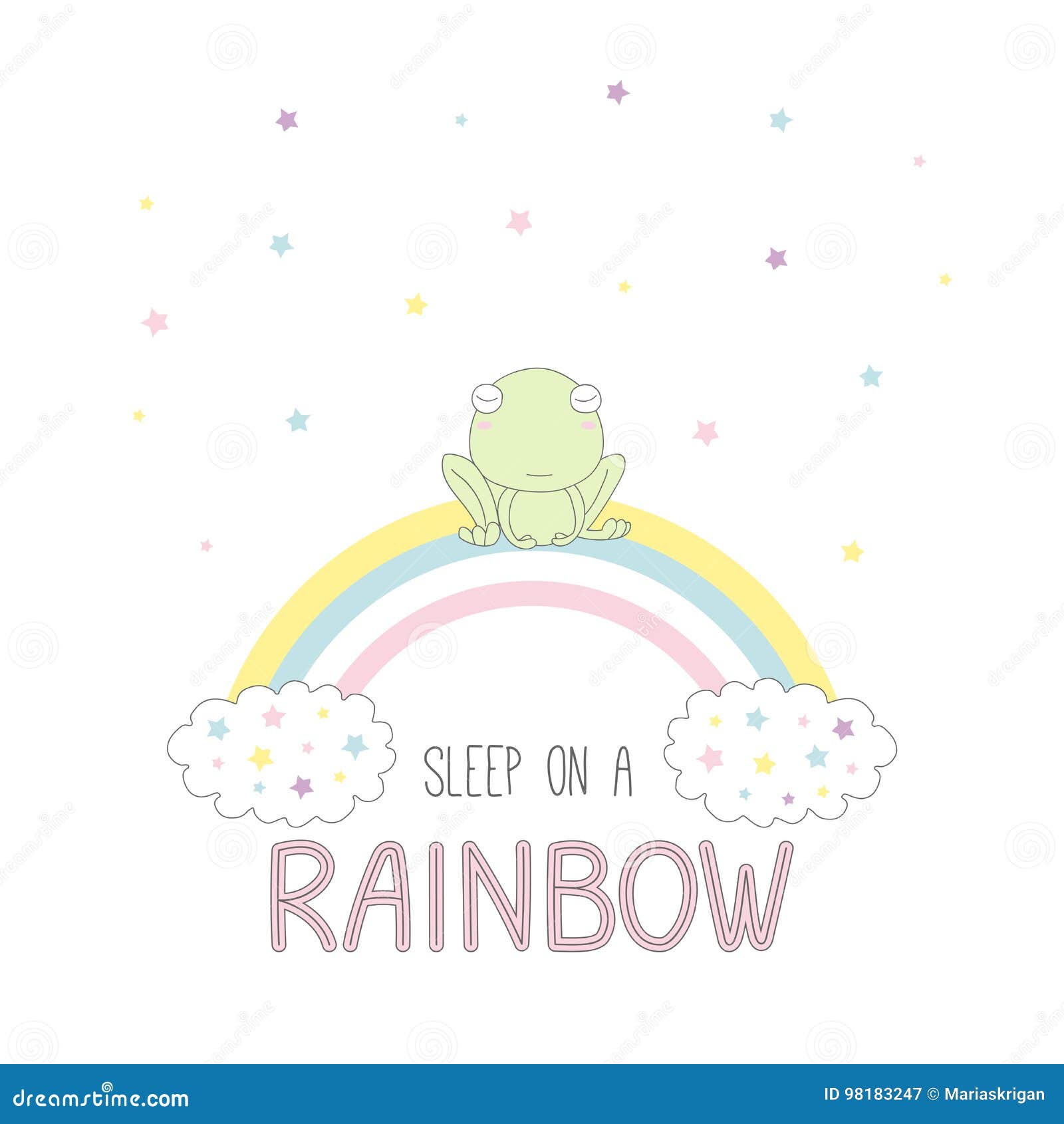 Sleep on a Rainbow Illustration with a Frog Stock Vector - Illustration ...