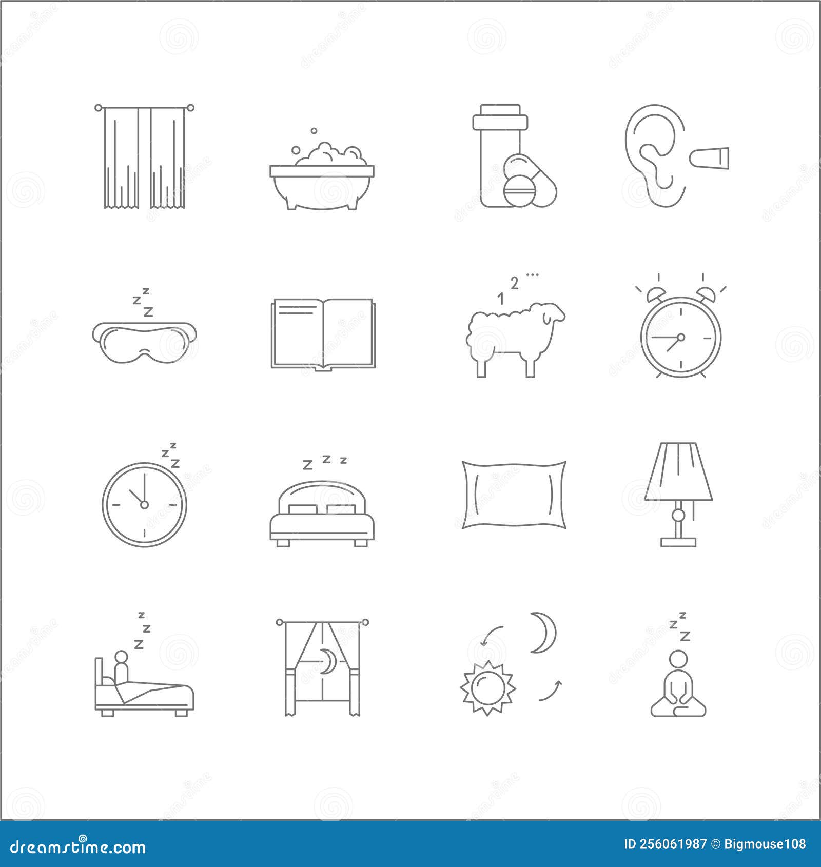 Sleep Signs Thin Line Icons Set Vector Stock Vector Illustration Of