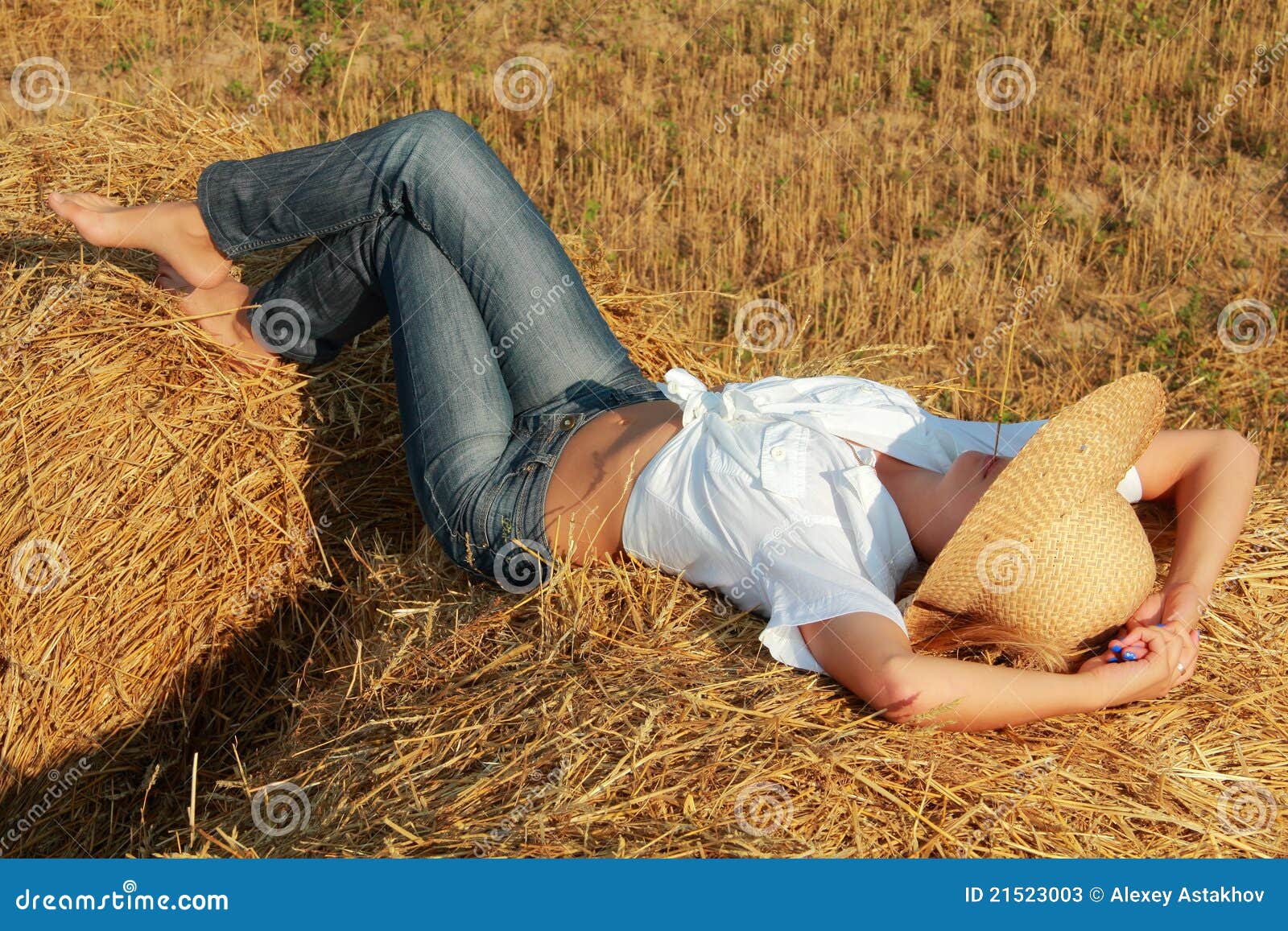 Sleep on straw stock image. Image of blond, lying, dream - 21523003