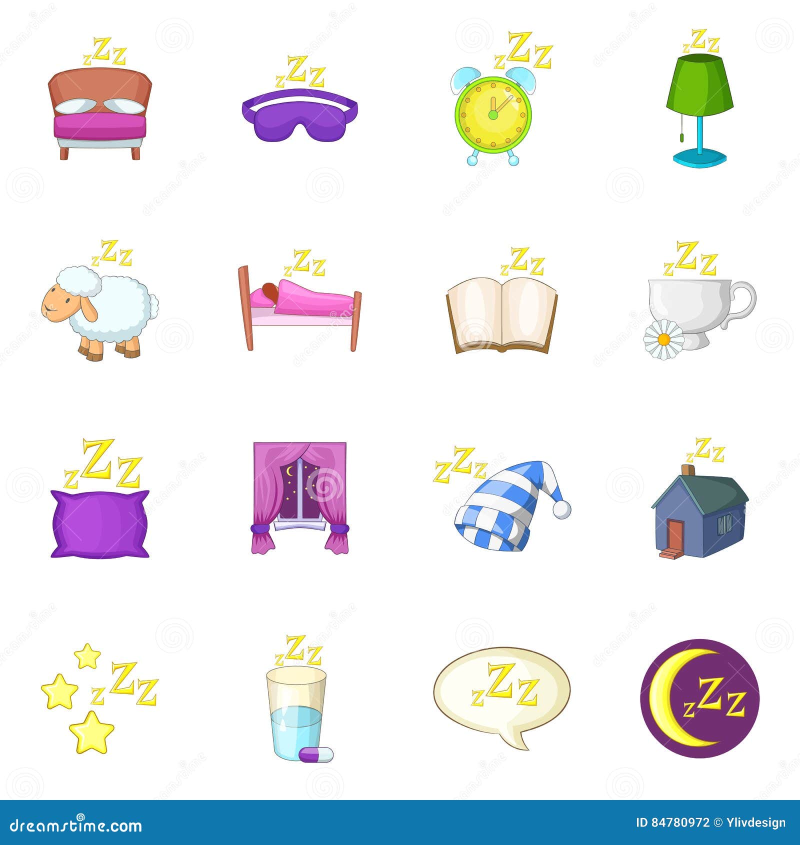 Sleep Symbols Icons Set, Cartoon Style Stock Vector - Illustration of ...