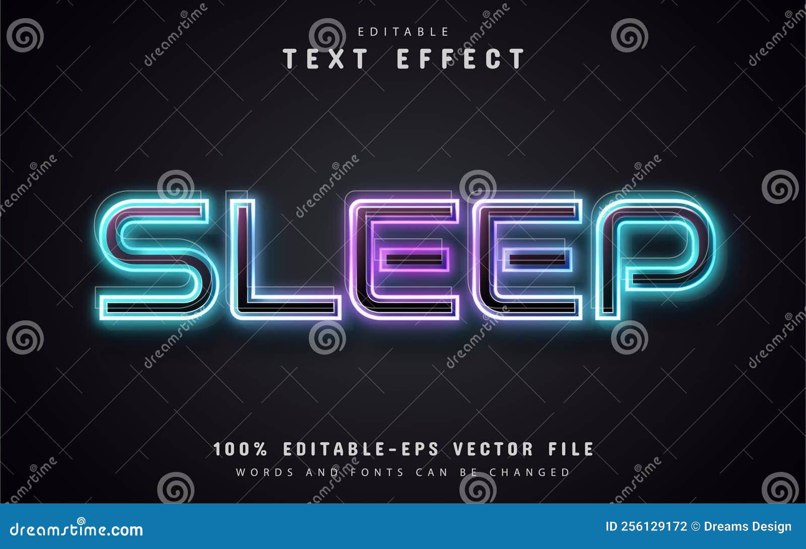 Sleep Text Effect Neon Style Stock Vector - Illustration of glowing ...