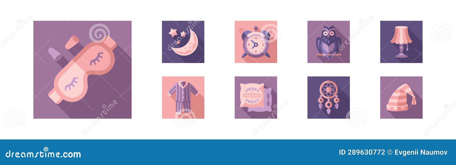 Sleep Time Flat Icons and Object in Square Shape Vector Set Stock ...
