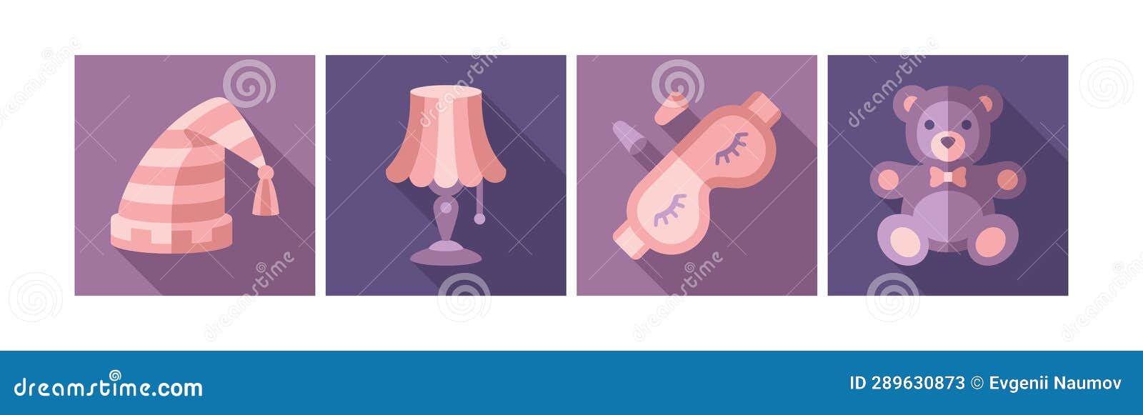 Sleep Time Flat Icons and Object in Square Shape Vector Set Stock ...