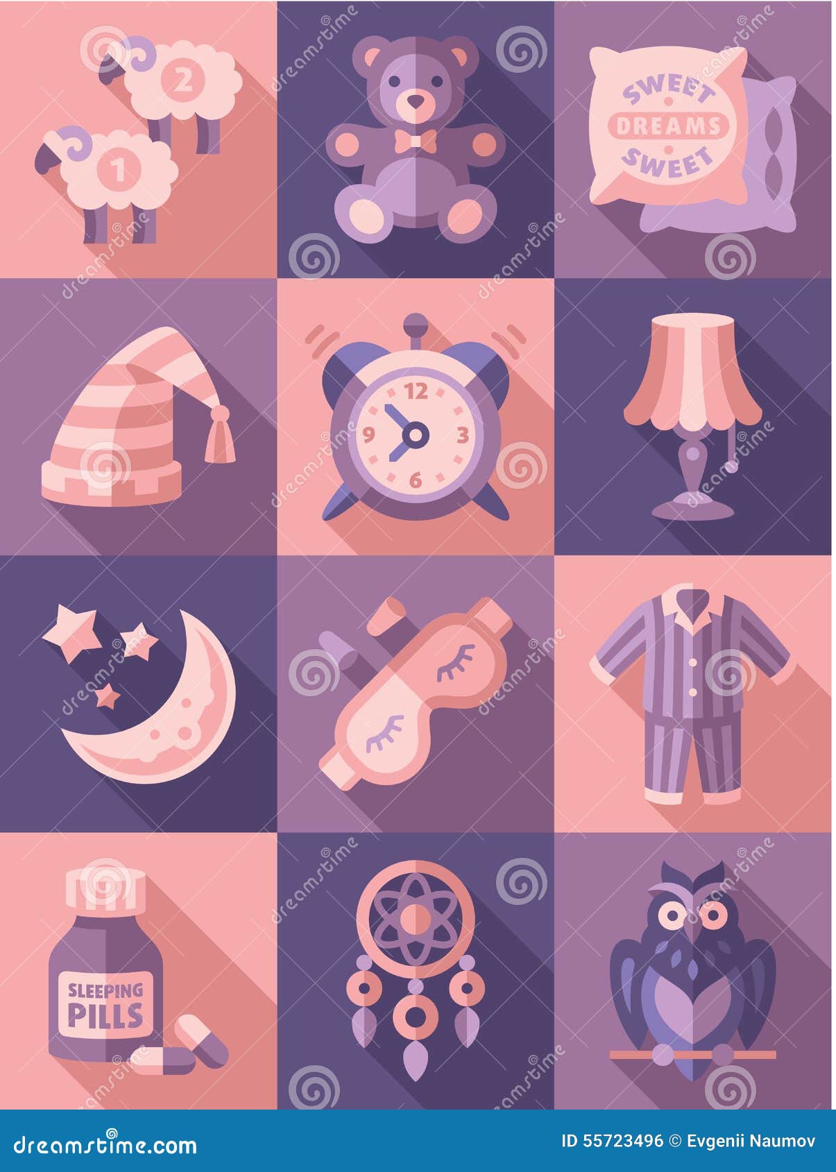 Sleep Time Icons Flat Vector Illustration Stock Vector - Illustration ...