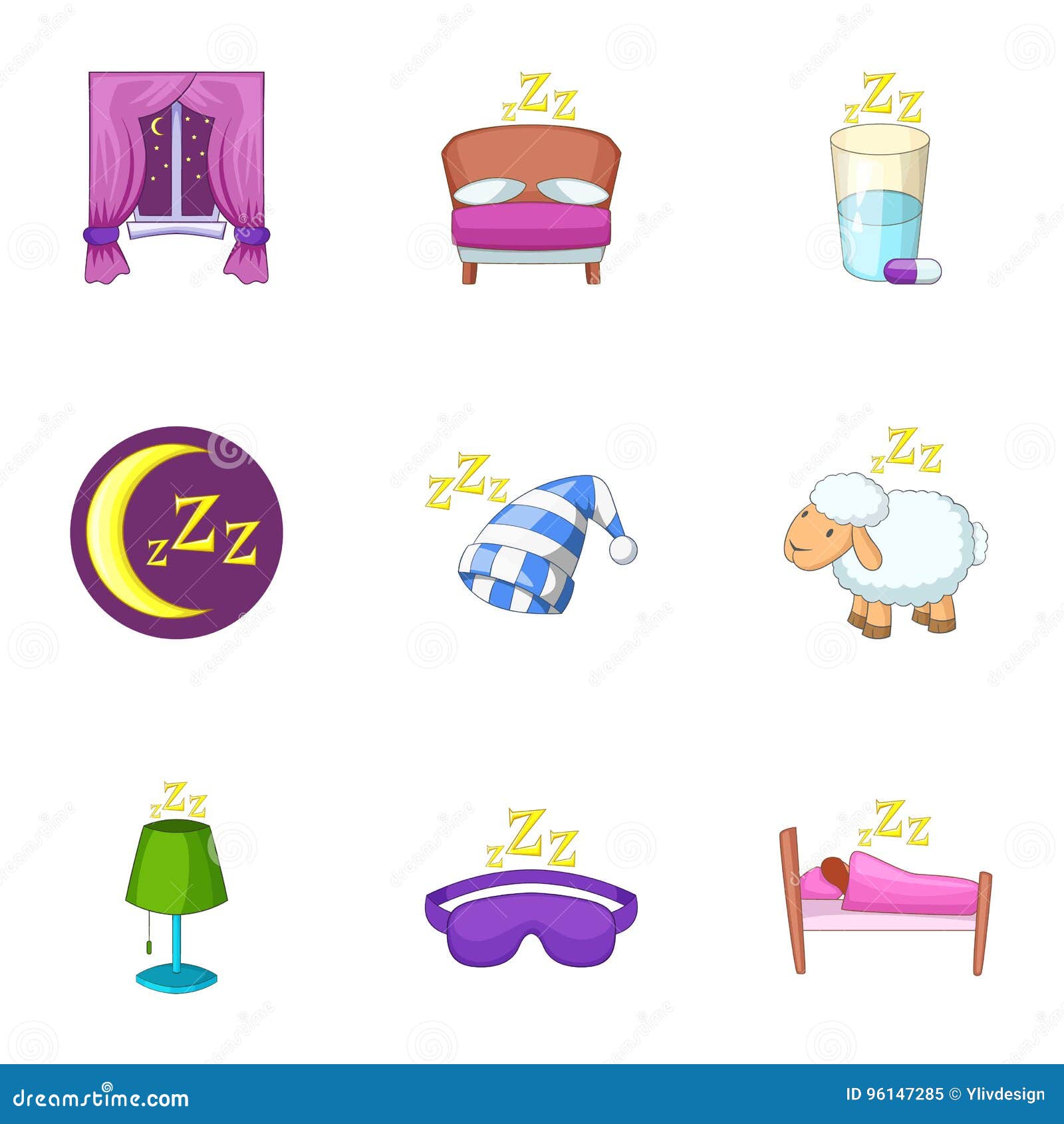 Sleep Time Icons Set, Cartoon Style Stock Vector - Illustration of moon ...