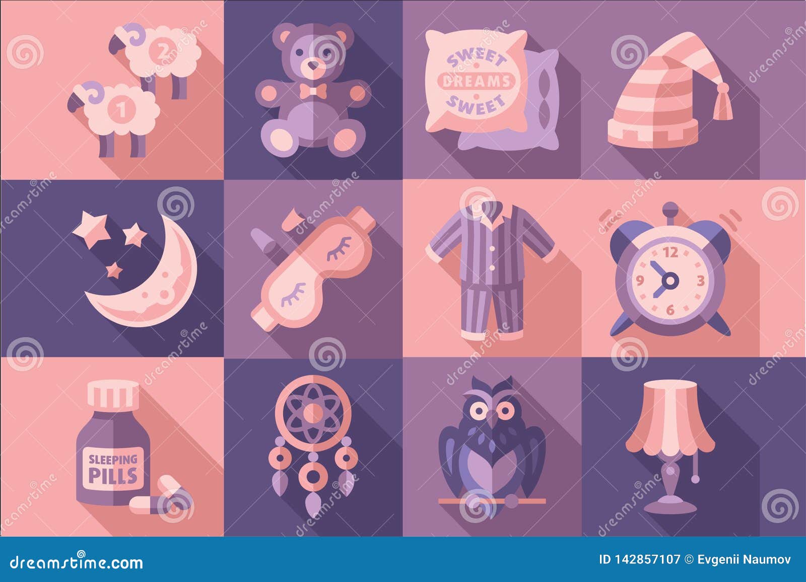 Sleep Time Set, Objects for Sleep, Good Night Vector Illustrations in ...