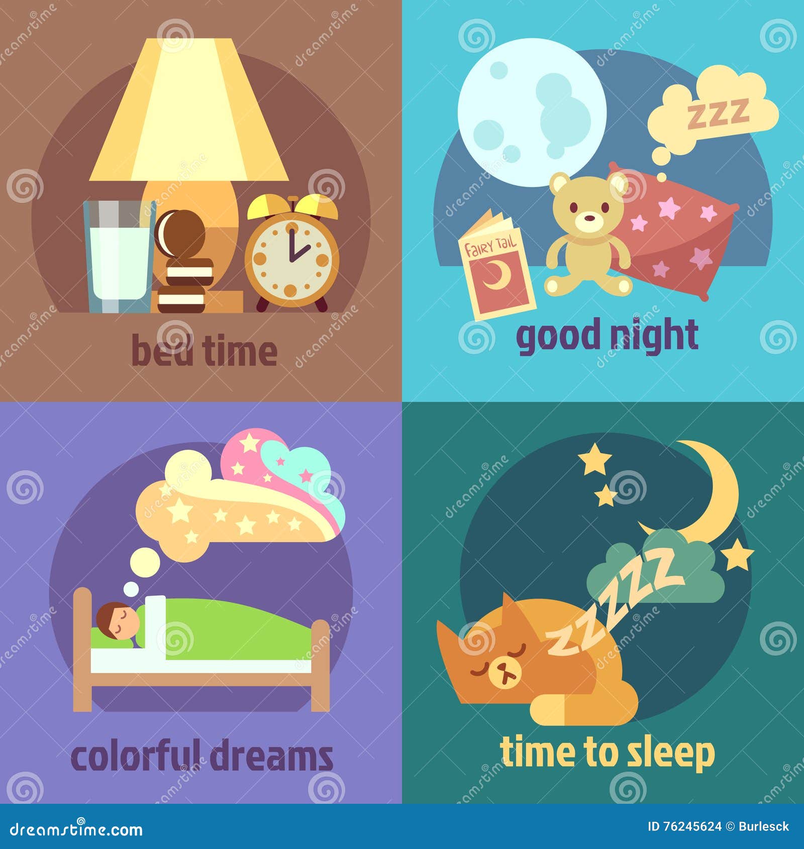 Sleep Time Vector Concept Backgrounds Set Stock Vector - Illustration ...