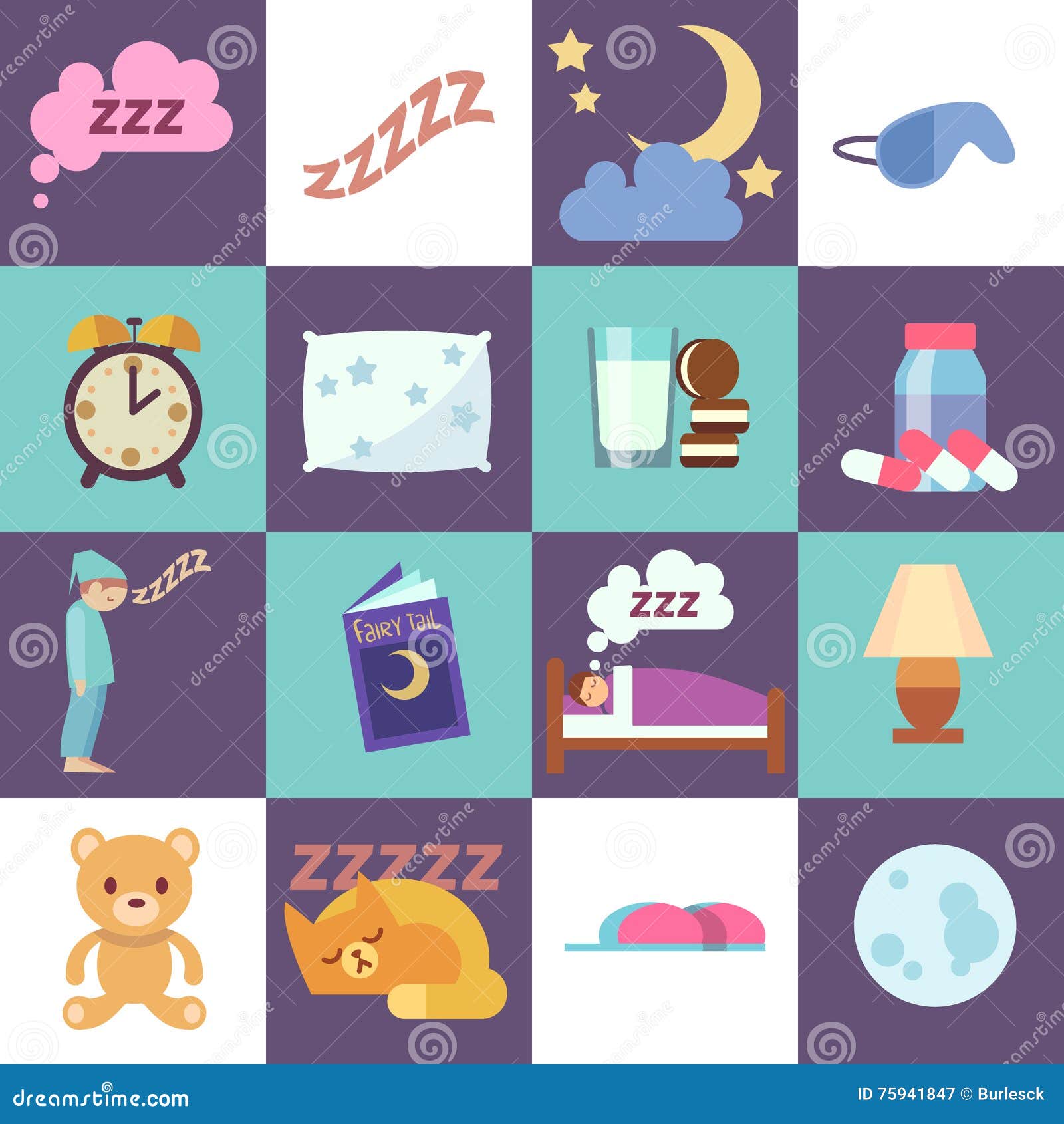 Sleep Time Vector Flat Icons Stock Vector - Illustration of bedtime ...