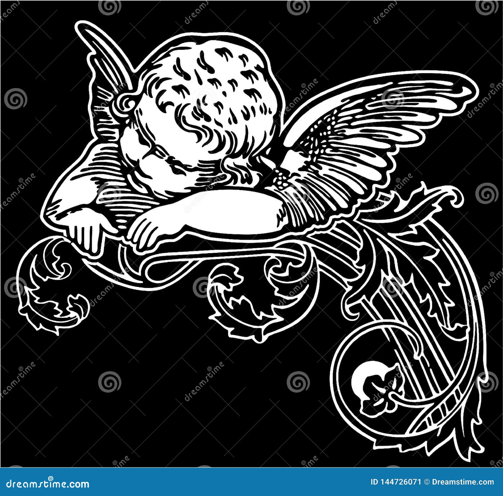 Sleeping Angel in the Ornament in the Form of Flowers Loach Stock ...