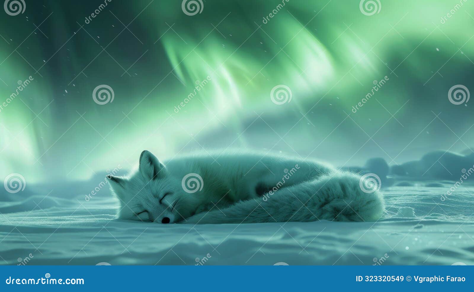 Sleeping Arctic Fox Under the Northern Lights Stock Image - Image of ...