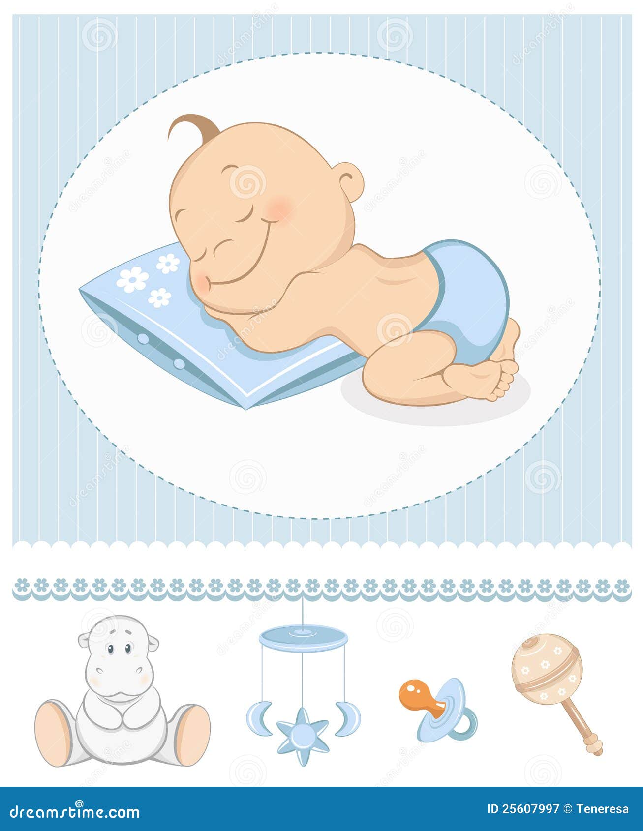 Sleeping Baby Boy Arrival Announcement Cartoon Vector | CartoonDealer ...