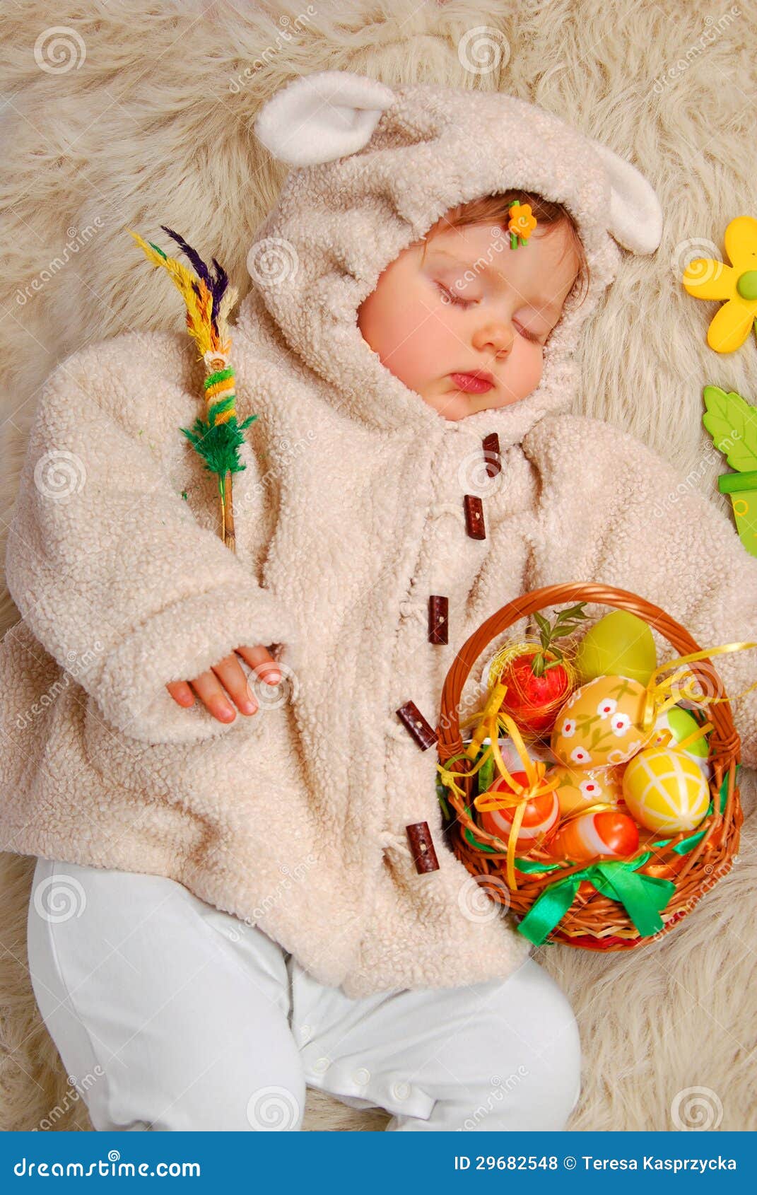 Sleeping Baby Girl As Easter Sheep Stock Photo - Image of blond ...