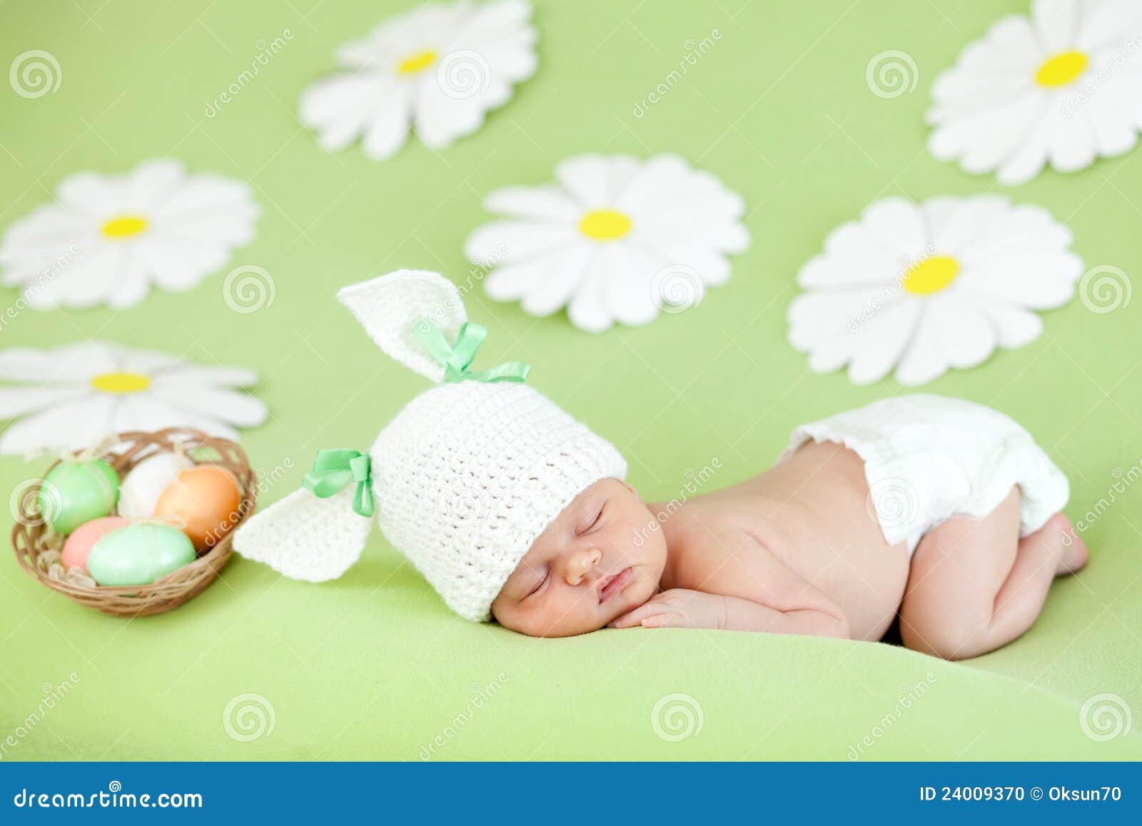 Sleeping Baby Infant As Rabbit and Easter Eggs Stock Photo - Image of ...