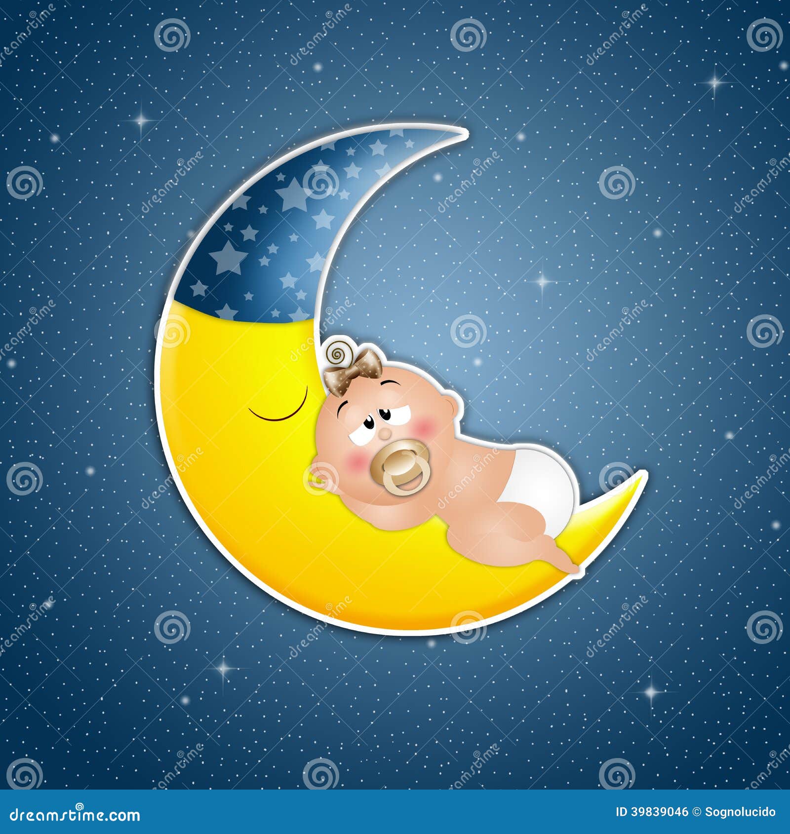 Sleeping Baby on the Moon in the Moonlight Stock Illustration ...