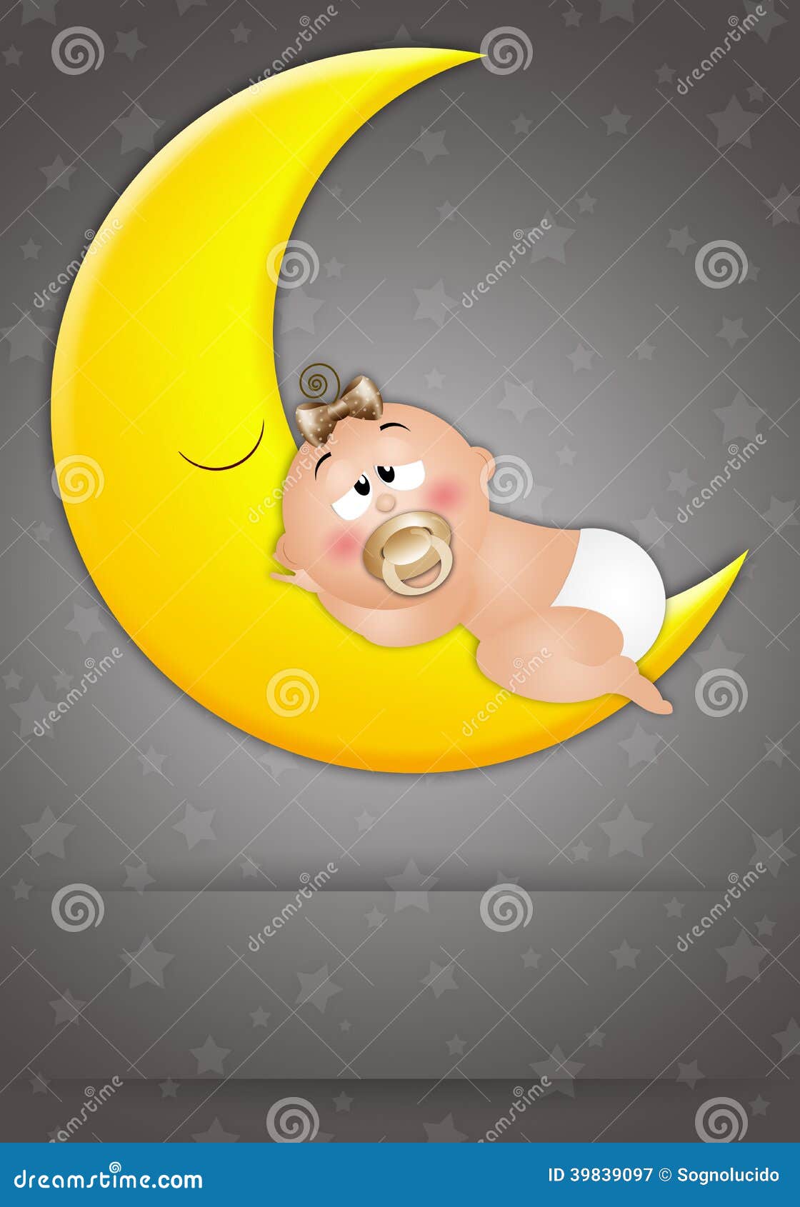 Sleeping Baby on the Moon in the Moonlight Stock Illustration ...