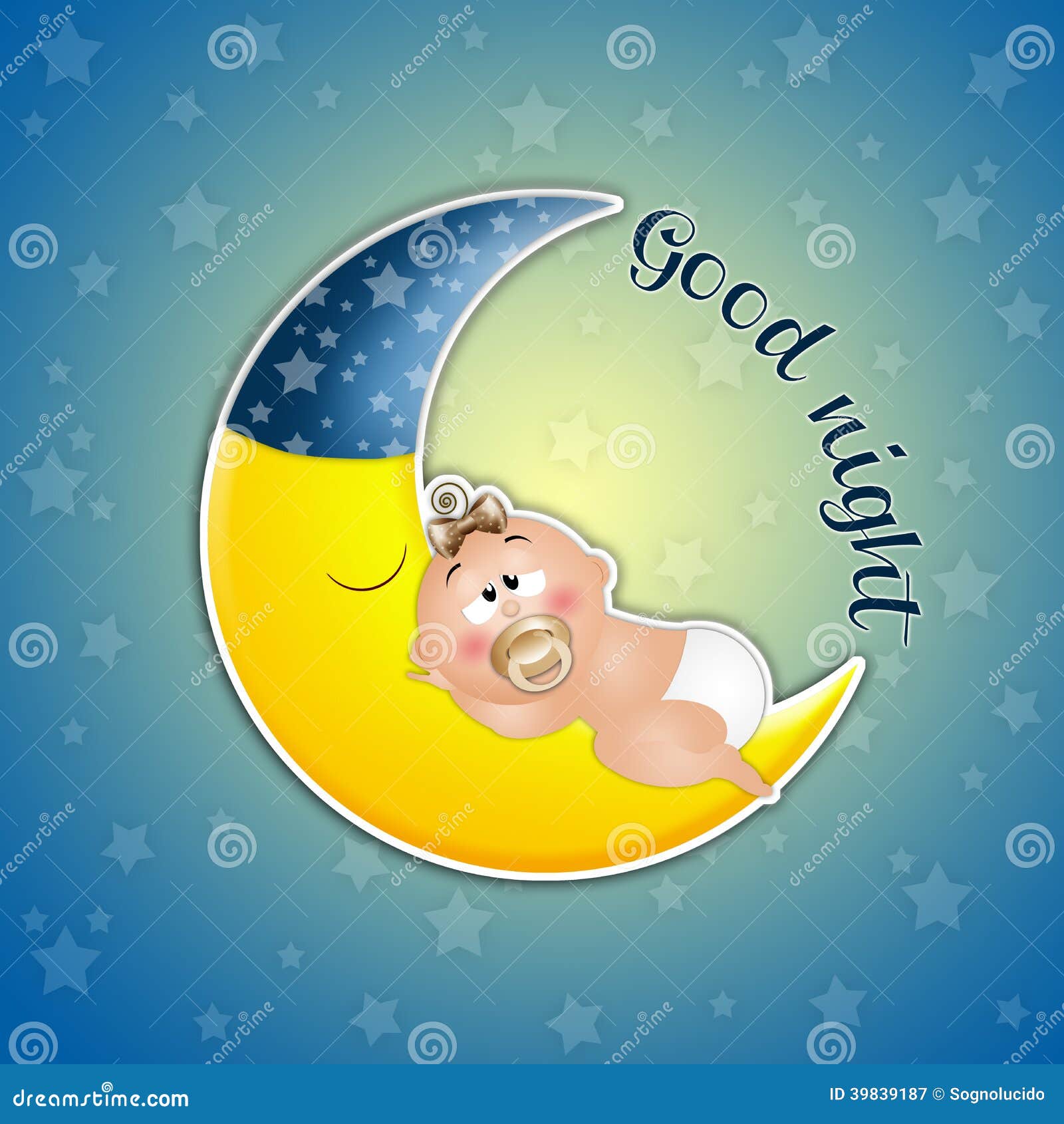 Sleeping Baby on the Moon in the Moonlight Stock Illustration ...