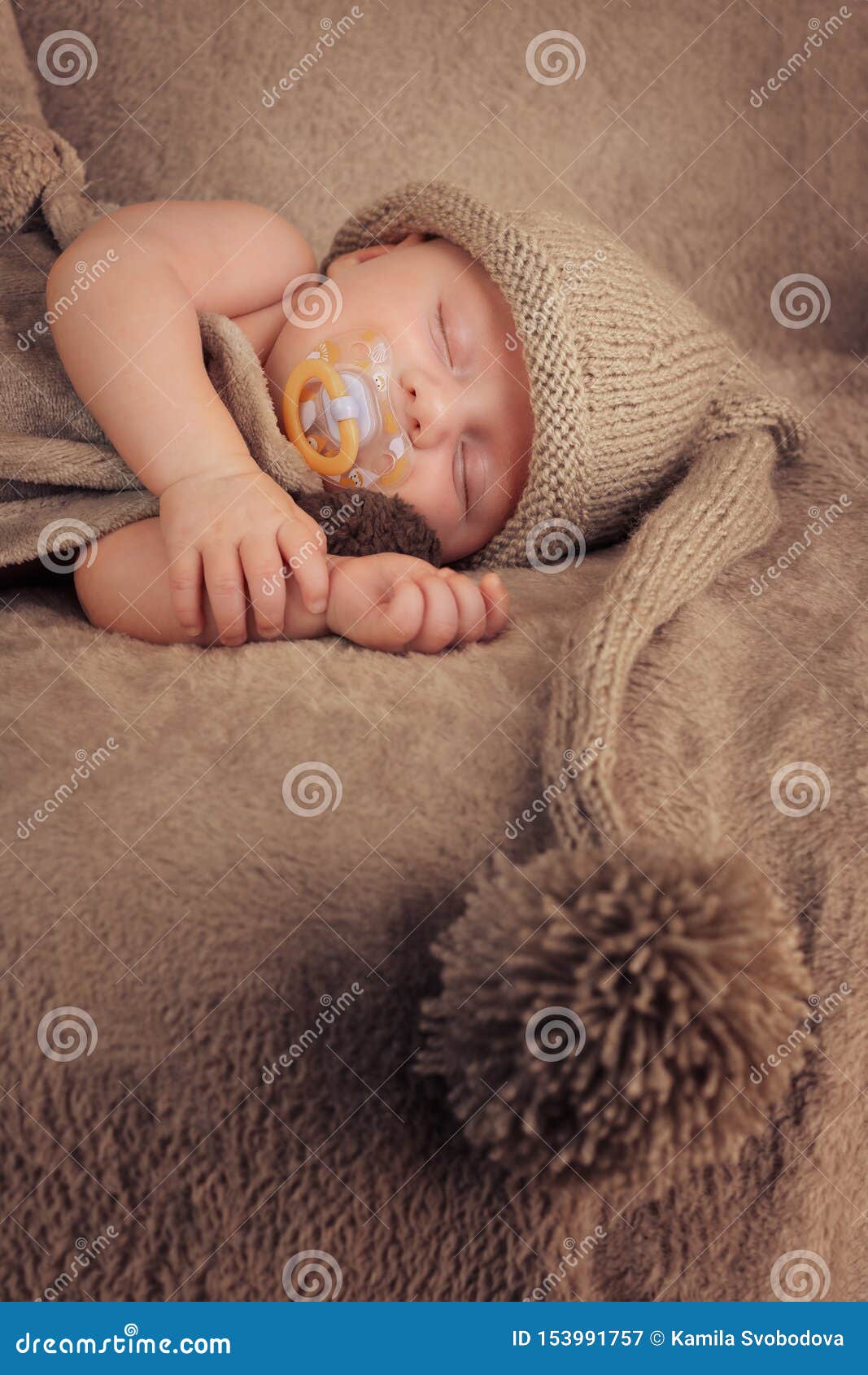 Sleeping Baby with Pacifier Stock Image - Image of knitted, asleep ...