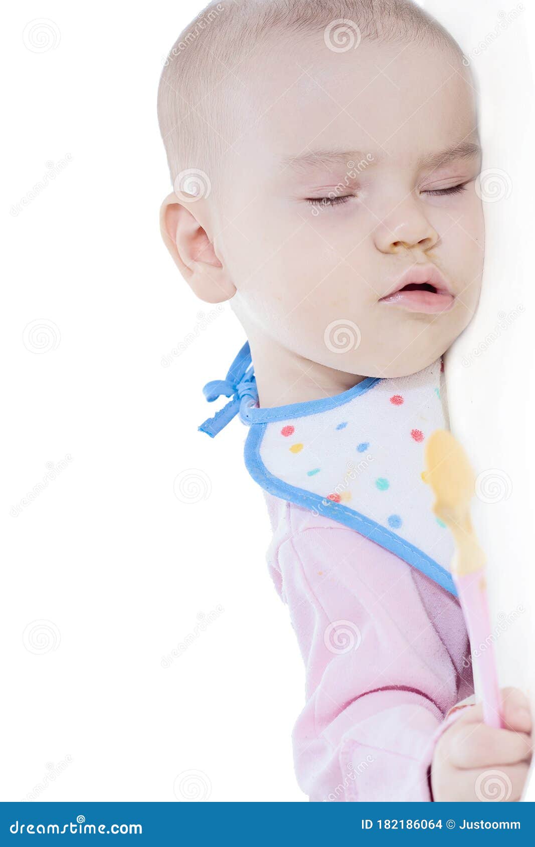 Sleeping Baby with Spoon in His Hands Fell Asleep during Eating Stock ...