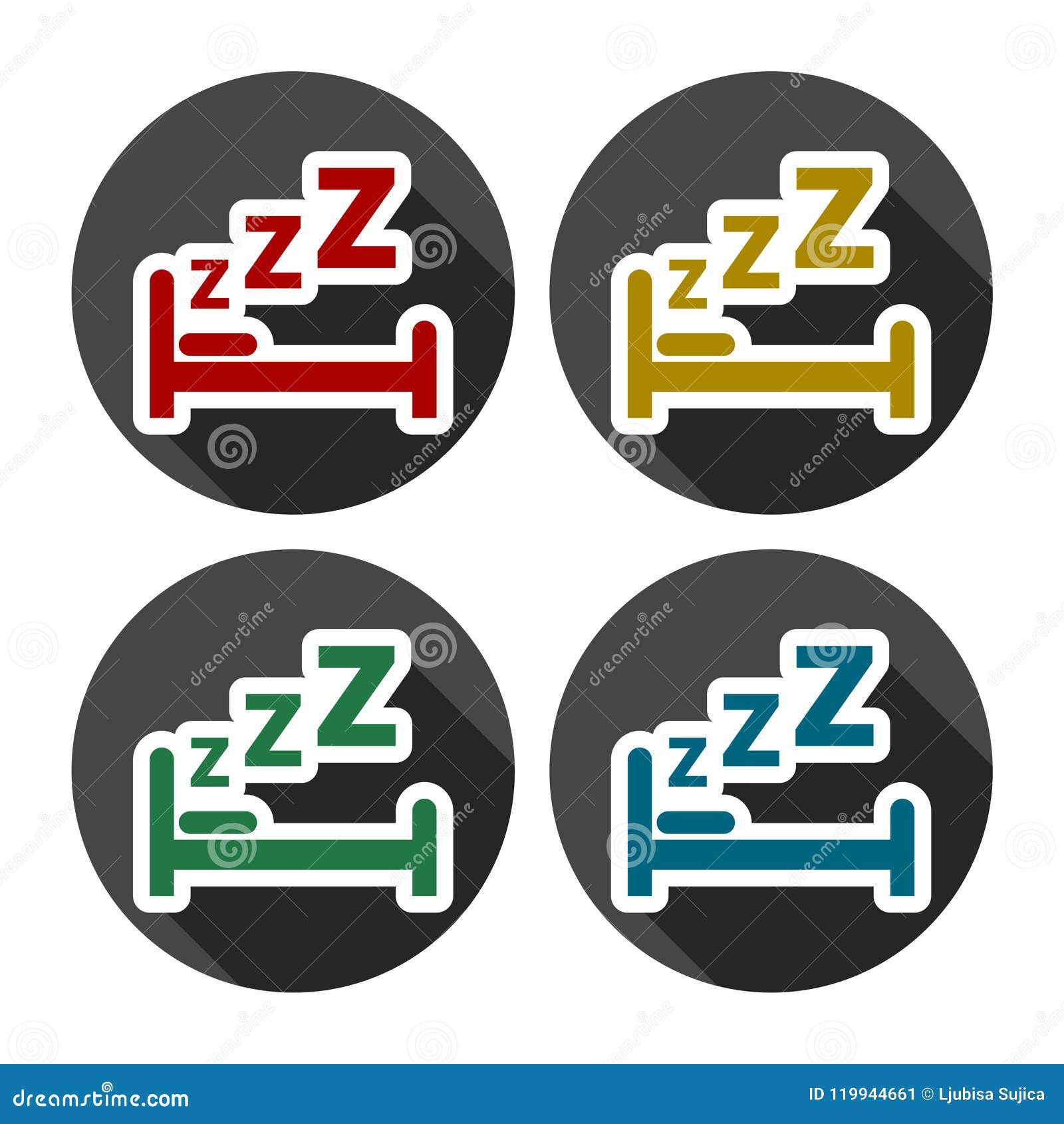 Sleeping in Bed Icons Set with Long Shadow Stock Vector - Illustration ...