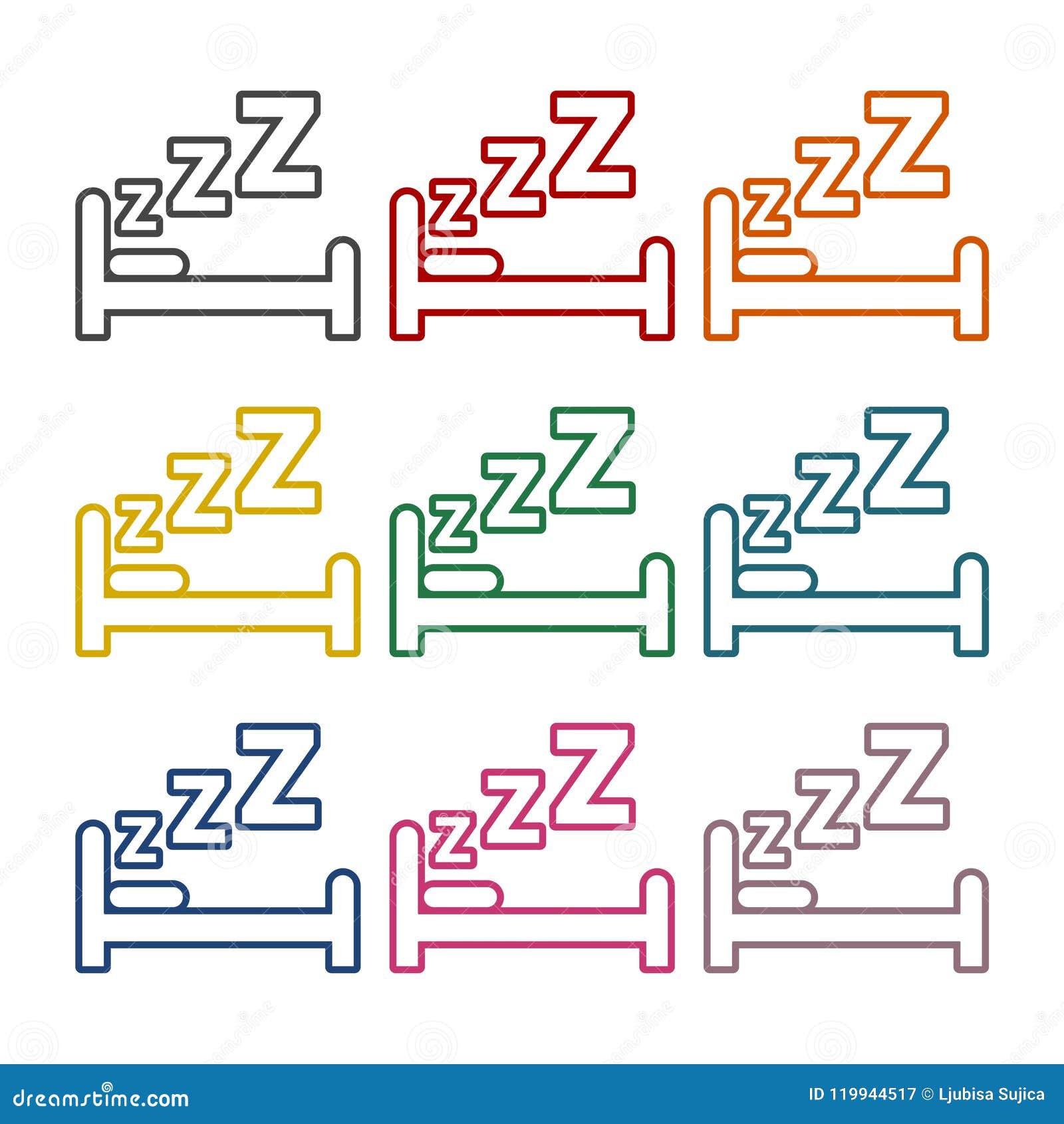 Sleeping in bed Icons set stock vector. Illustration of healthy - 119944517