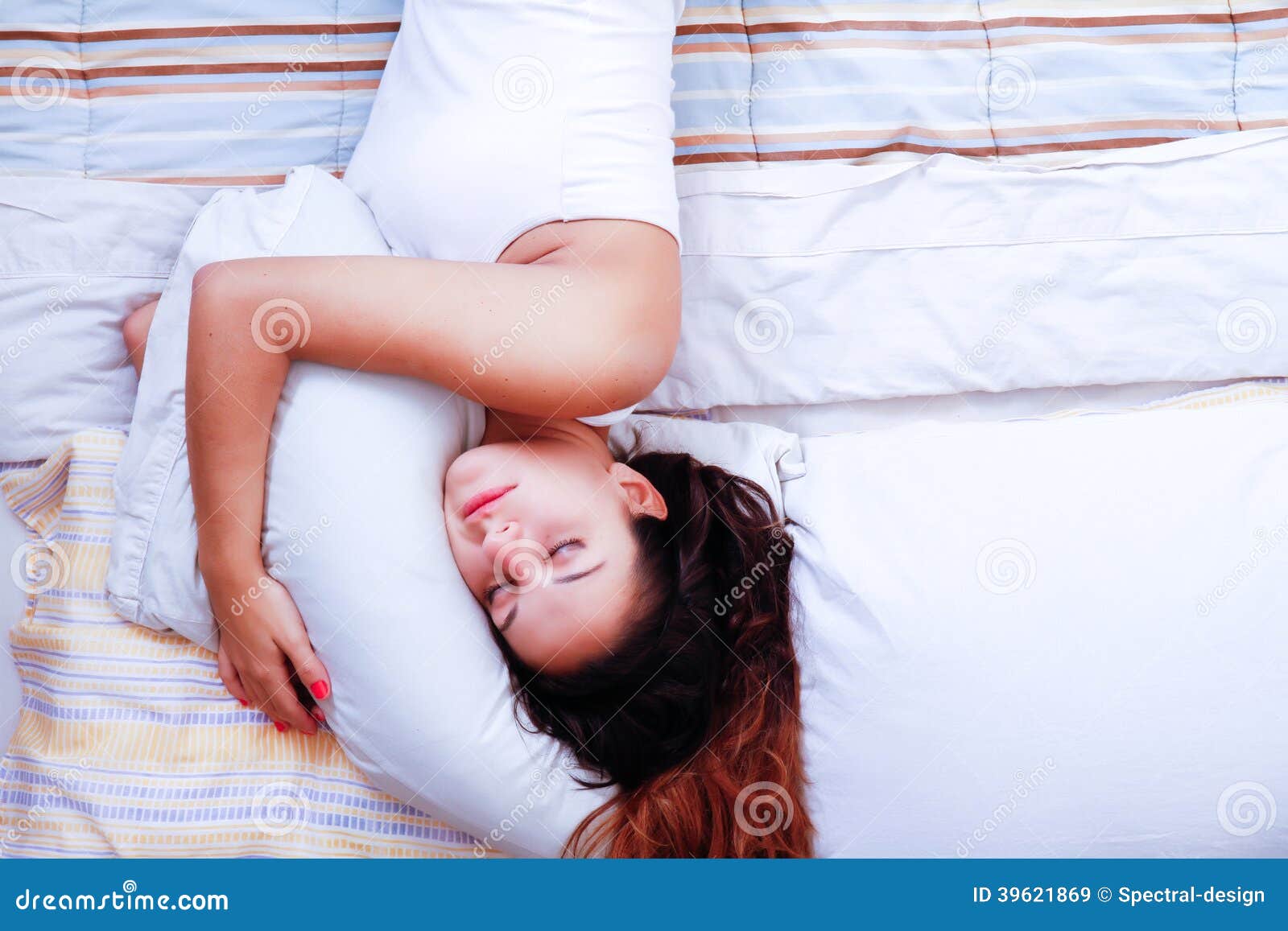 Sleeping on the Bed stock image. Image of bedding, comfortable - 39621869