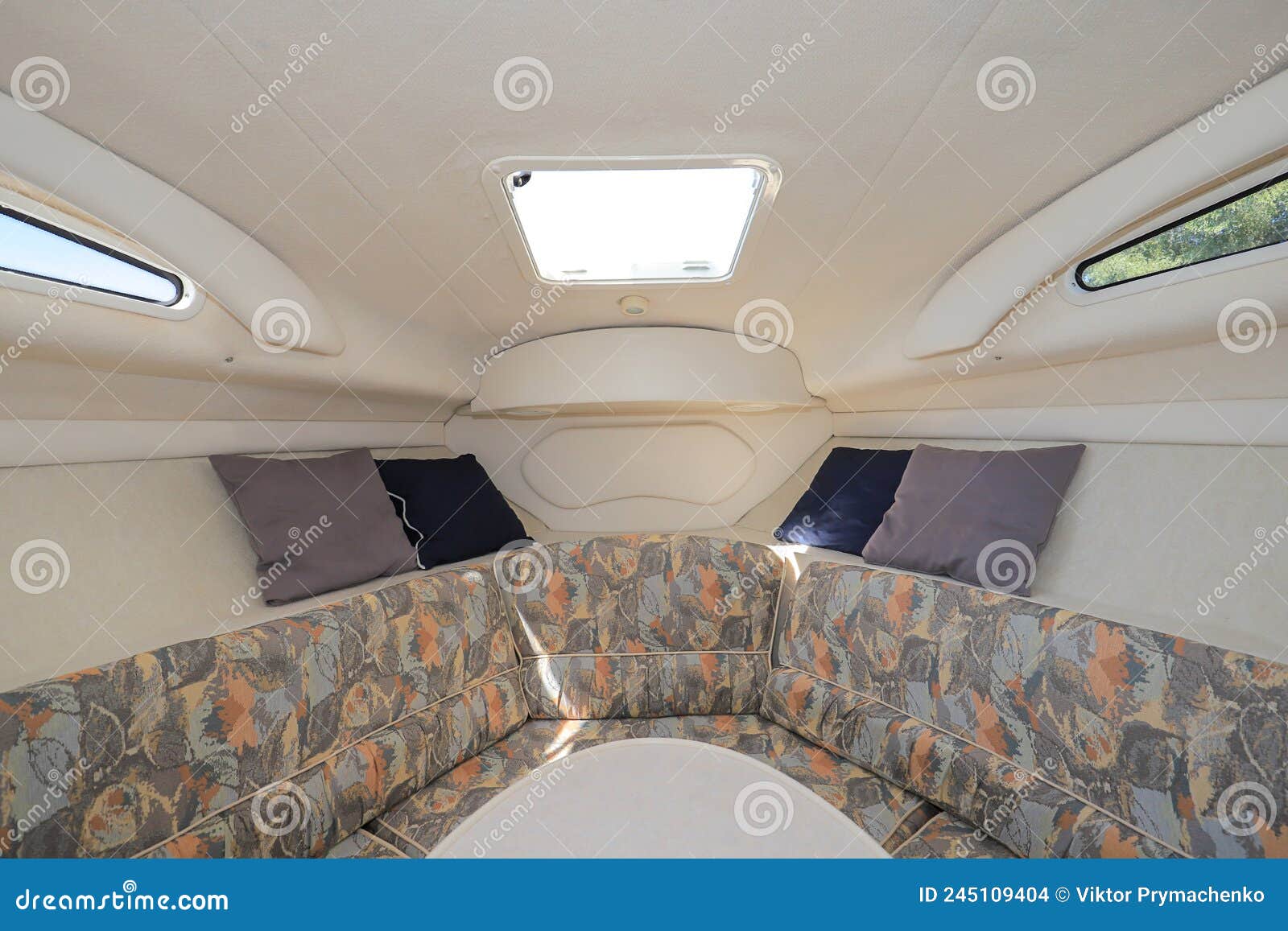 Sleeping Berth Interior on Private Boat Stock Photo - Image of modern ...