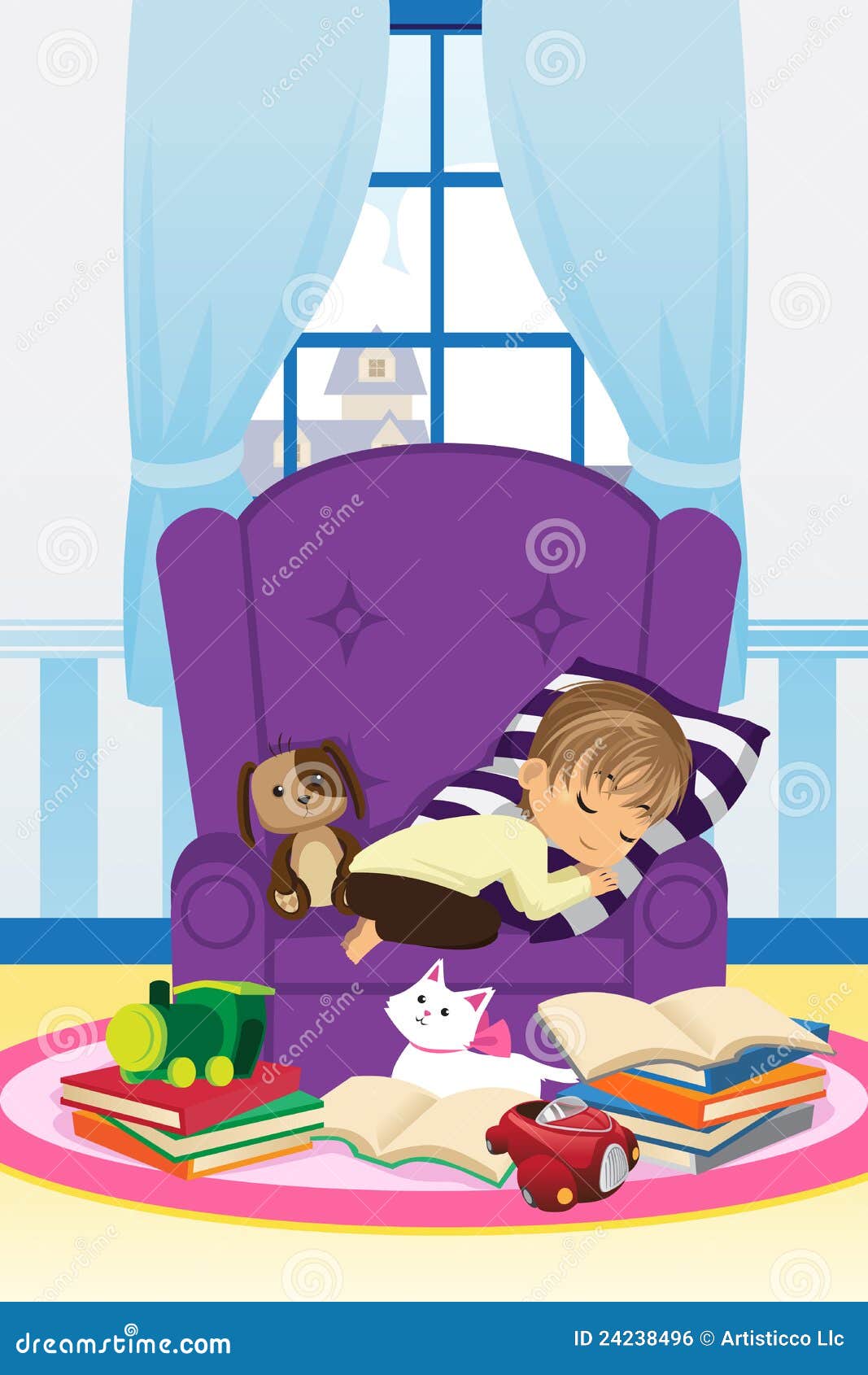 Sleeping boy with books stock vector. Illustration of vector - 24238496