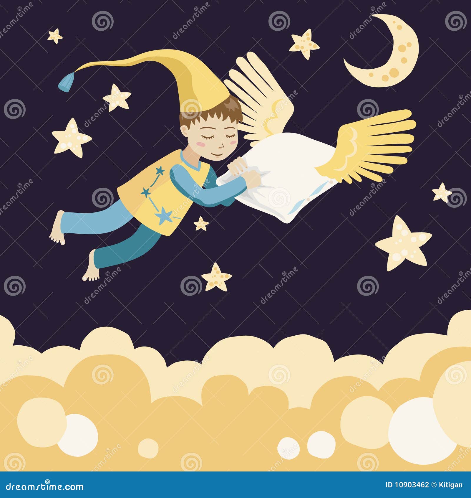 Sleeping Boy with Flying Pillow Stock Vector - Illustration of hair ...