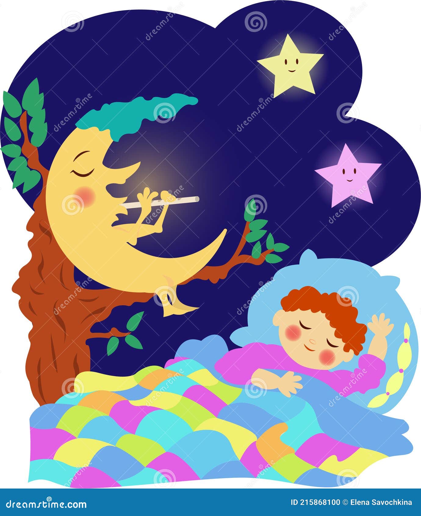 Sleeping Boy and Moon Vector Illustration Stock Vector - Illustration ...