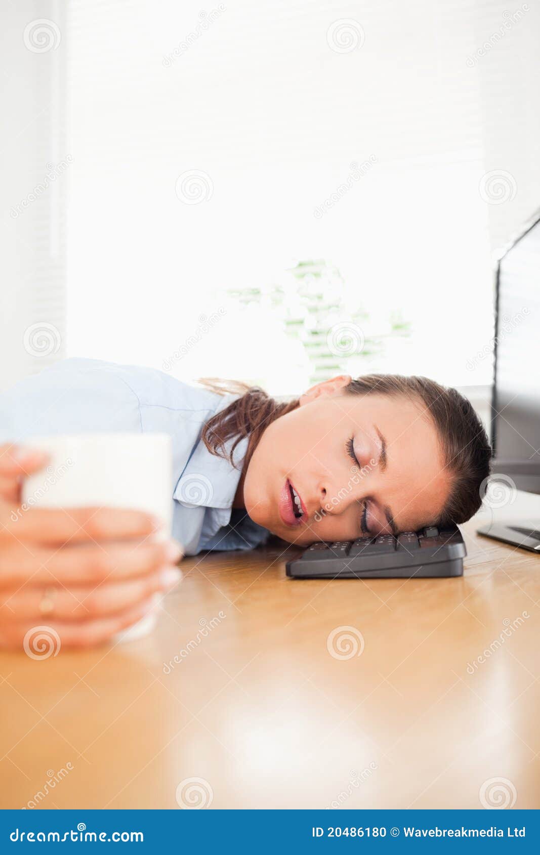 Sleeping Businesswoman Holding Coffee in Office Stock Photo - Image of ...
