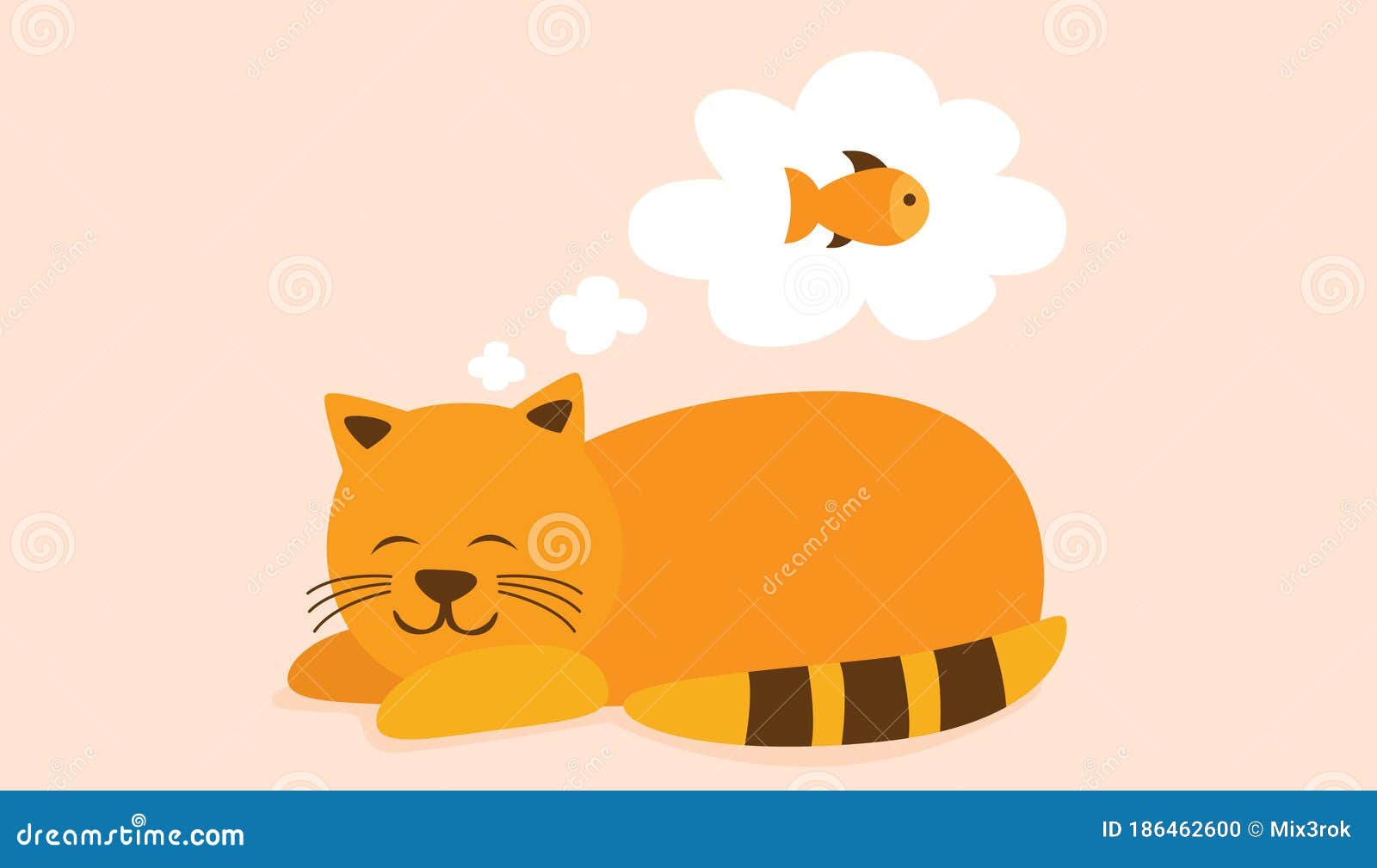A Sleeping Cartoon Cat Who Dreams of a Fish Stock Illustration ...