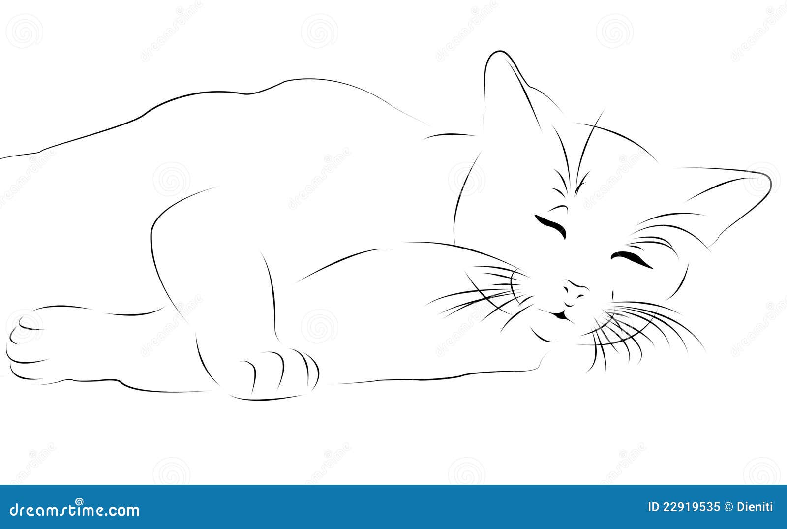 Sleeping Cat As Line Drawing Stock Illustration - Illustration of ...
