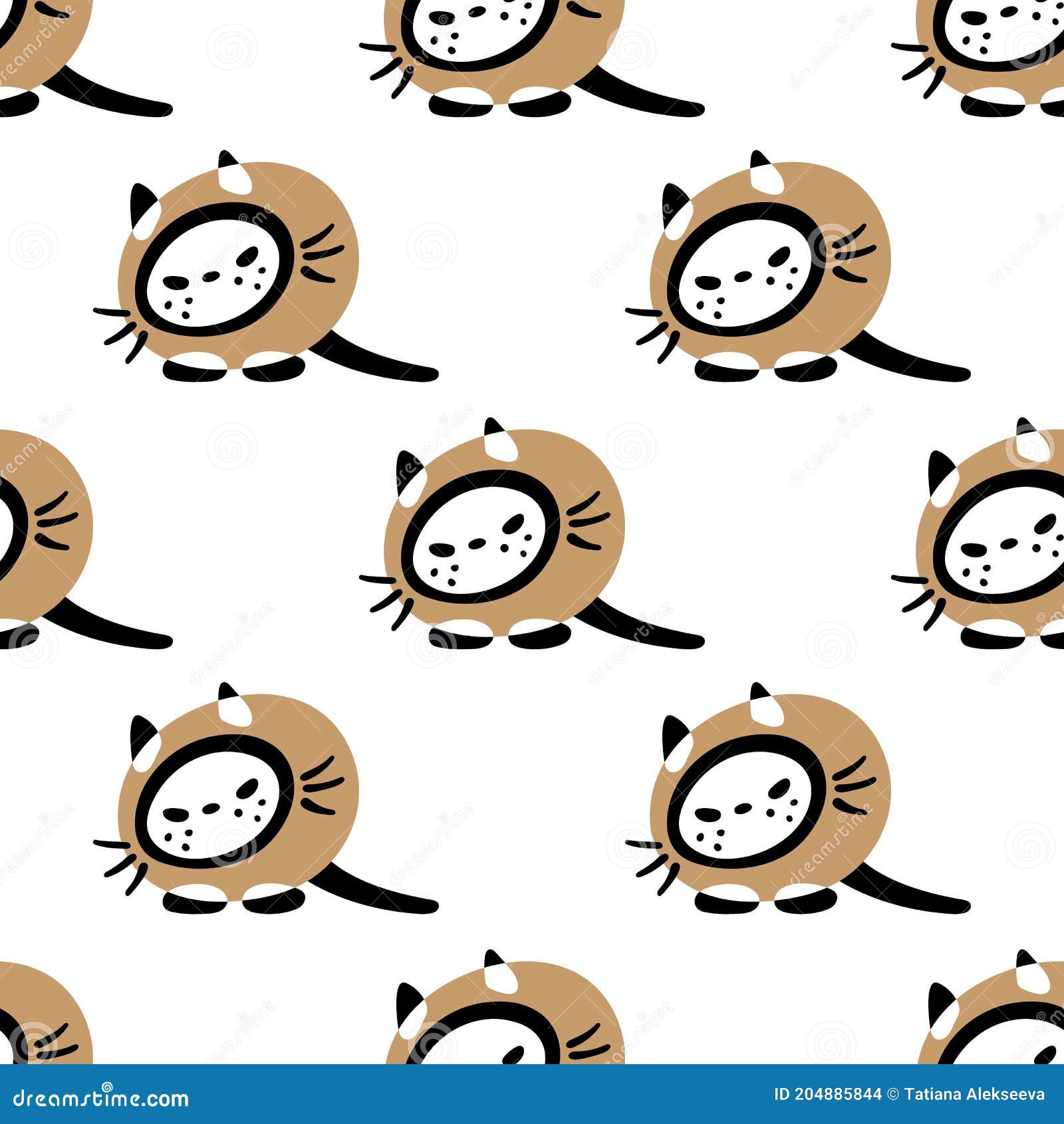 Sleeping Cat. Seamless Pattern. Hand-drawn Cartoon Collection Stock ...