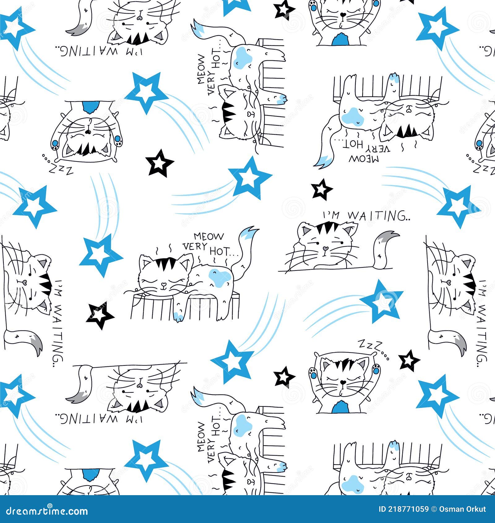 Sleeping Cats Pattern with Night Stars Kids Wear Stock Vector ...
