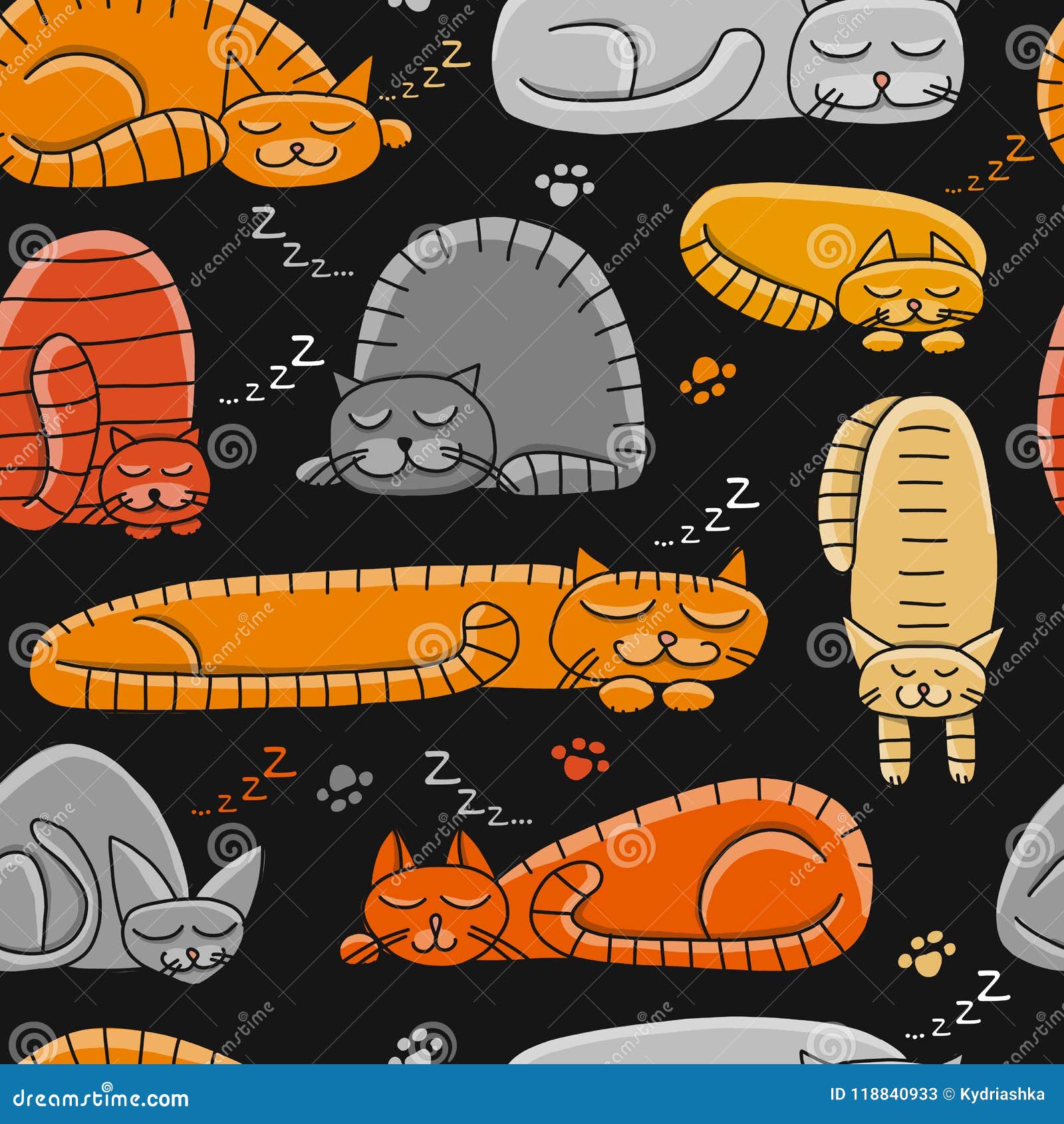 Sleeping Cats, Seamless Pattern for Your Design Stock Vector ...