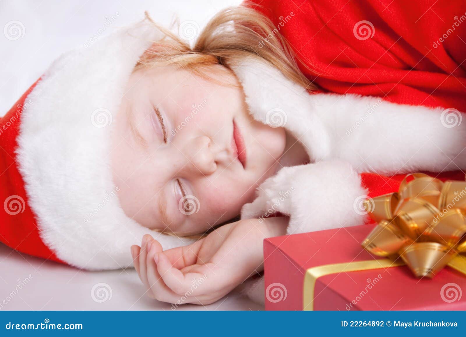 Sleeping Child in Christmas Hat Stock Photo - Image of christmas ...