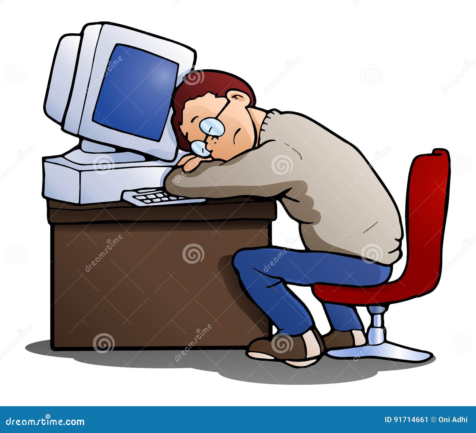 Man Sleeping At His Computer Cartoon Vector | CartoonDealer.com #70302519
