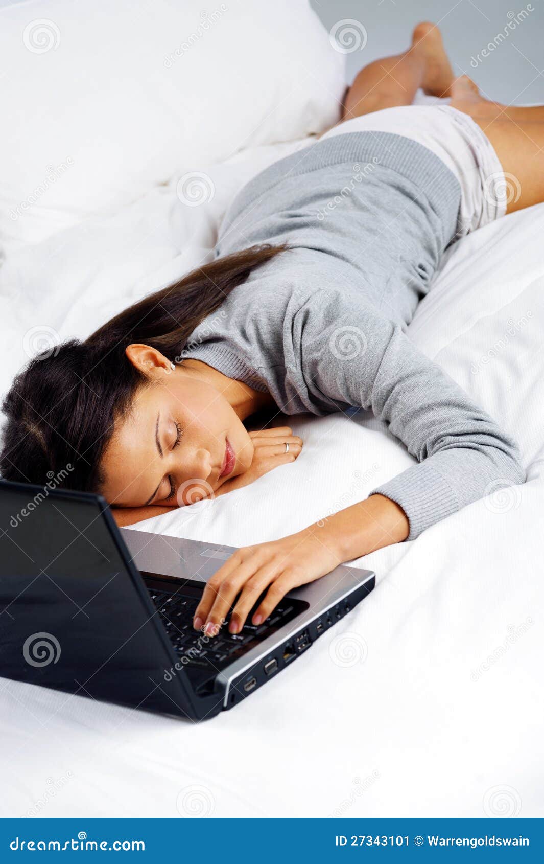 Sleeping on computer woman stock image. Image of computer - 27343101