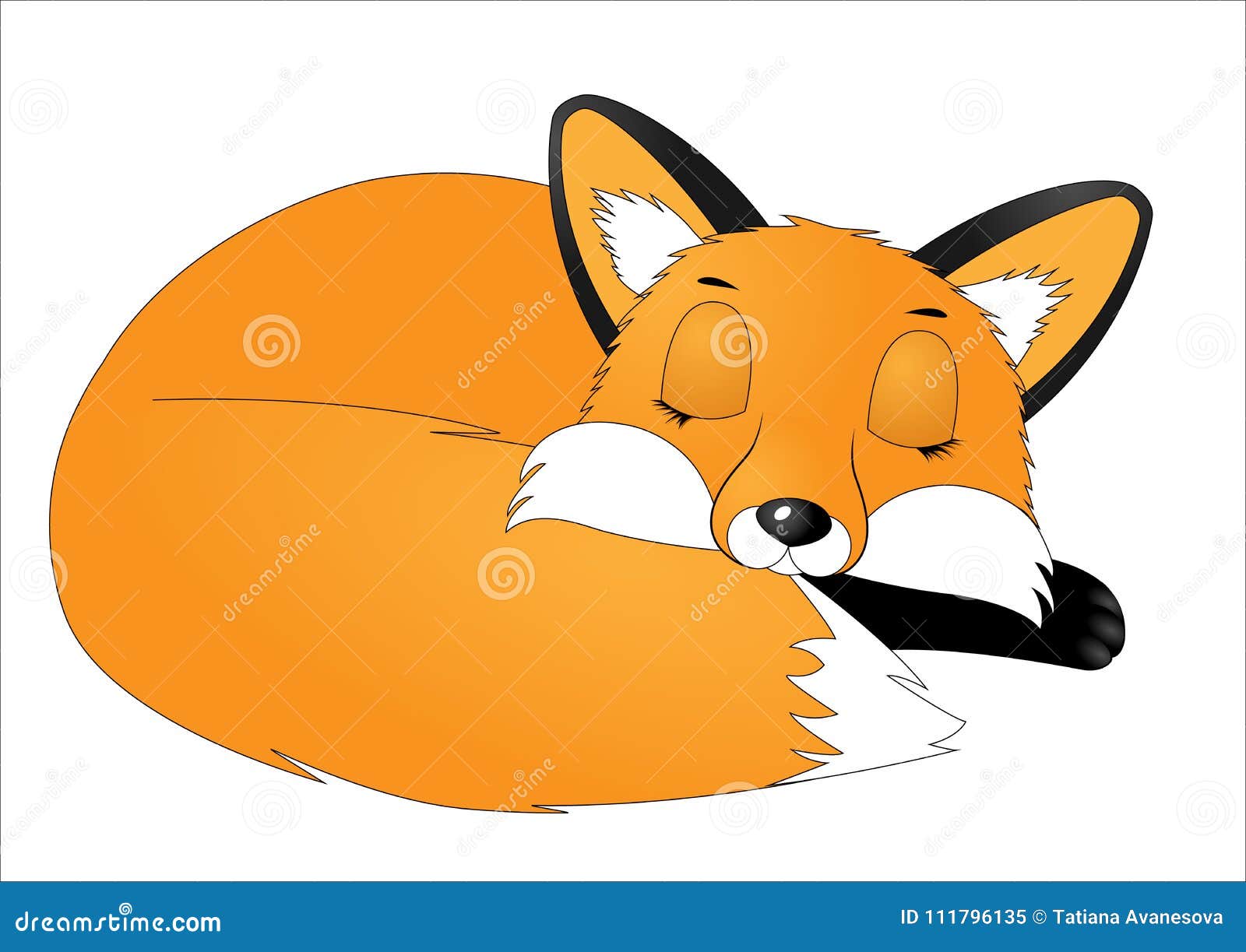 Sleeping cute cartoon fox stock vector. Illustration of vector - 111796135