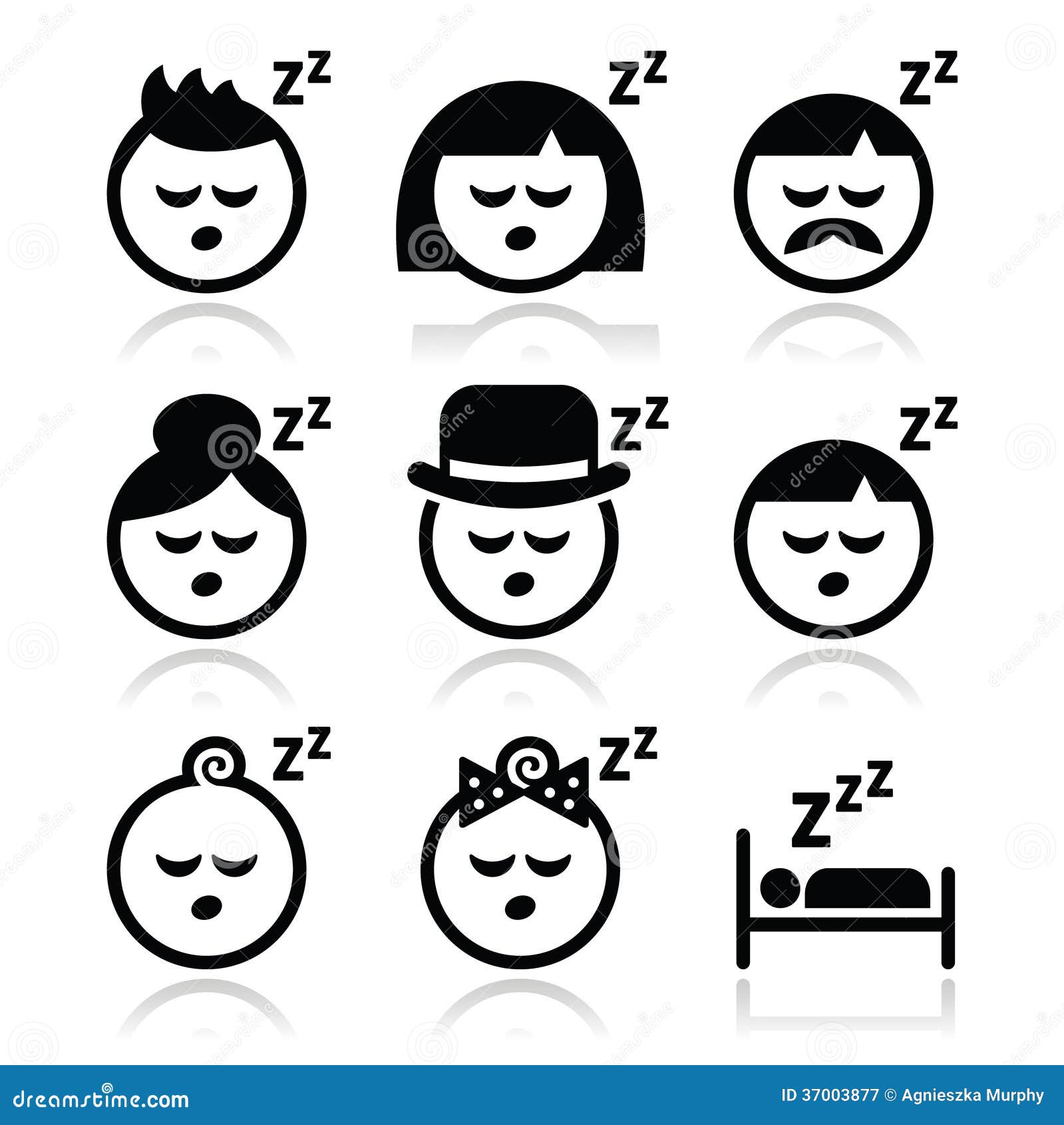Sleeping, Dreaming People Faces Icons Set Stock Vector - Illustration ...