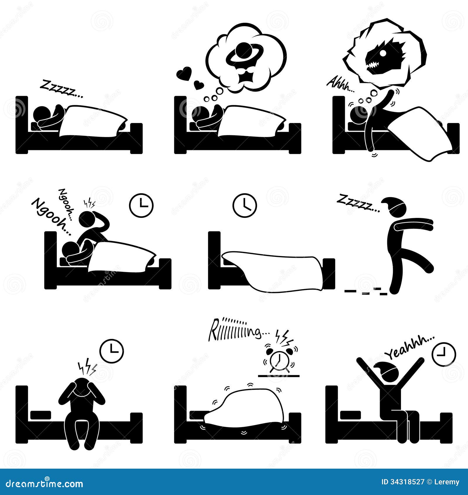 Sleeping Dreaming Snoring Insomnia Waking Up Stock Vector Image 34318527