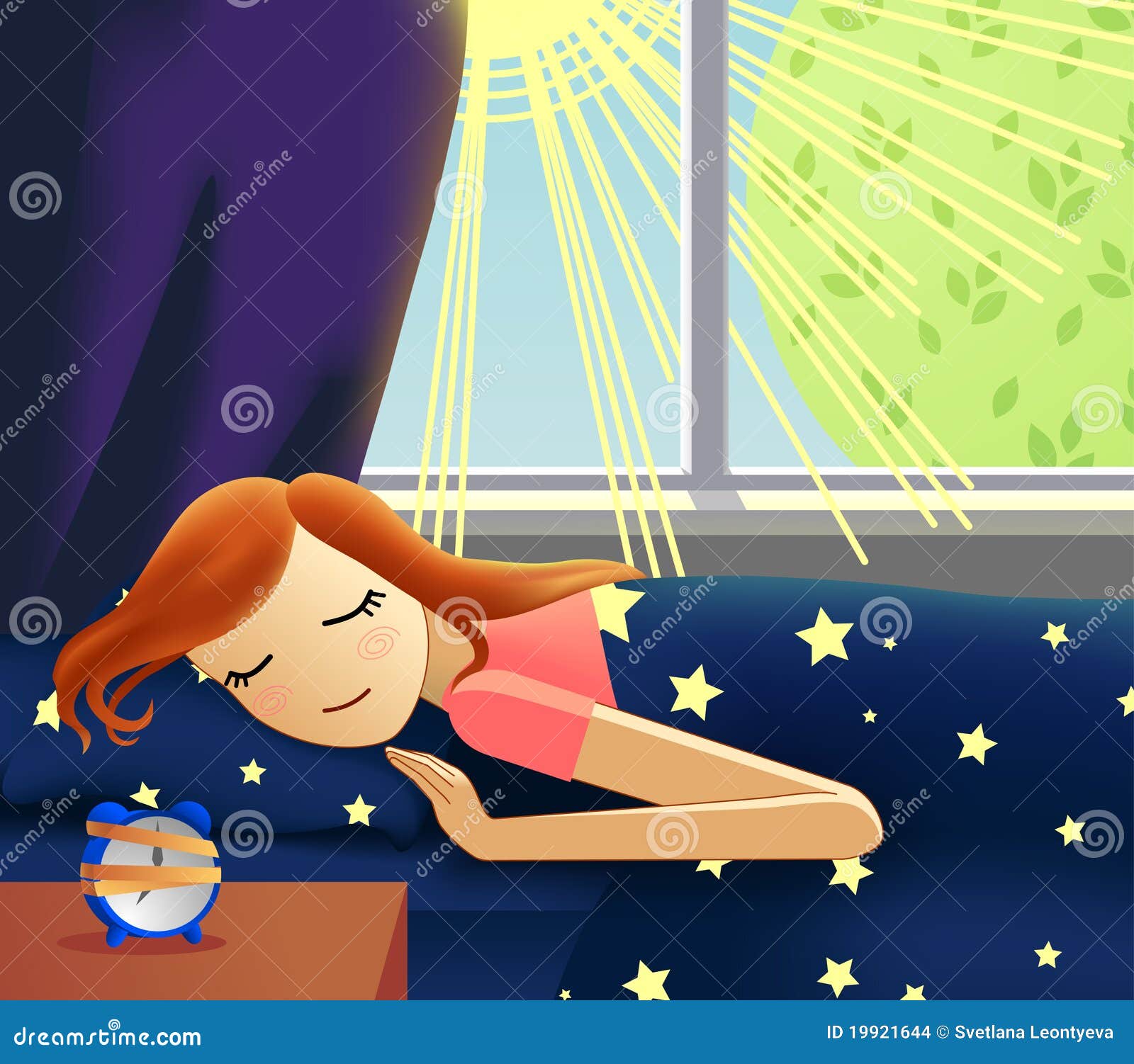 Drowsy Girl Waking Up In The Morning, Cartoon Illustration ...