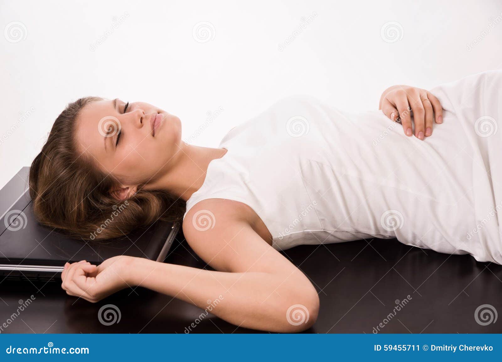 Sleeping Girl Lying on the Office Table Stock Image - Image of female ...