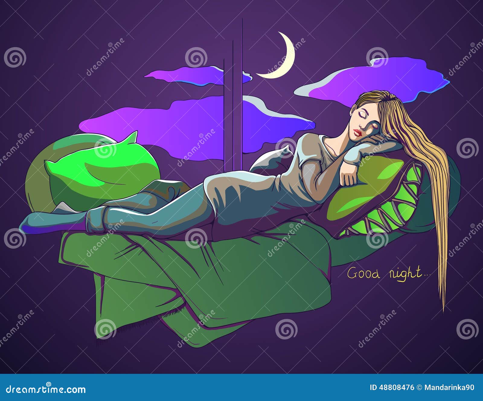Sleeping Girl. Postcard. Good Night Stock Vector - Illustration of card ...