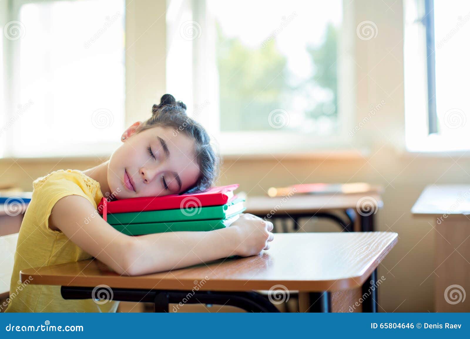 Sleeping Preschool Girl Child In School Desk Royalty-Free Stock ...