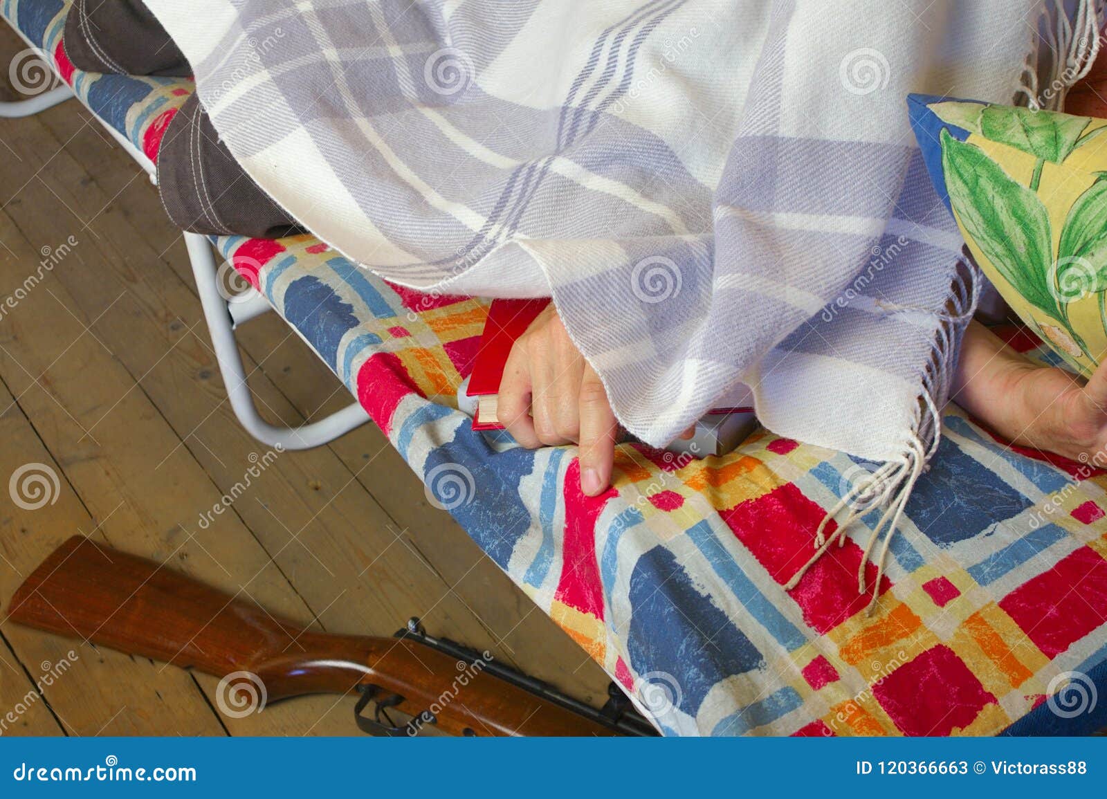 Sleeping with a Gun stock image. Image of bedroom, blanket - 120366663