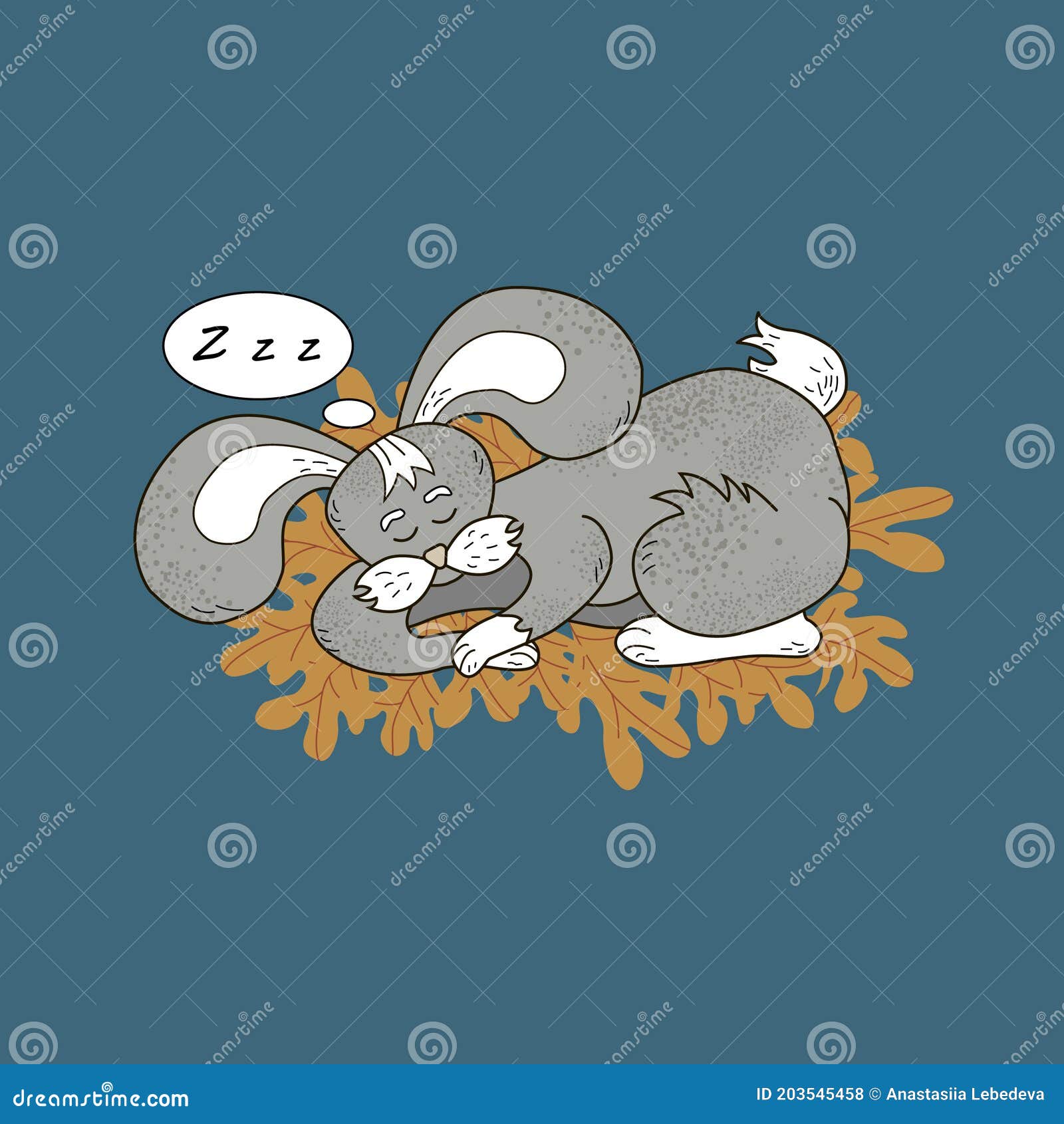 A Hare Sleeping on the Autumn Leaves Stock Vector - Illustration of ...