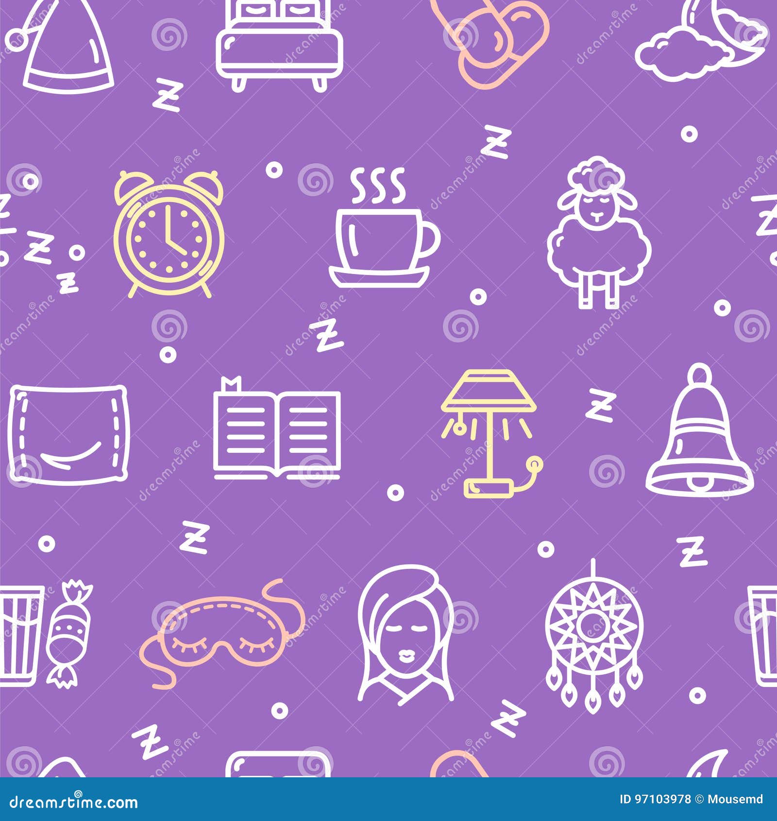 Sleeping and Insomnia Pattern Background Concept. Vector Stock Vector ...