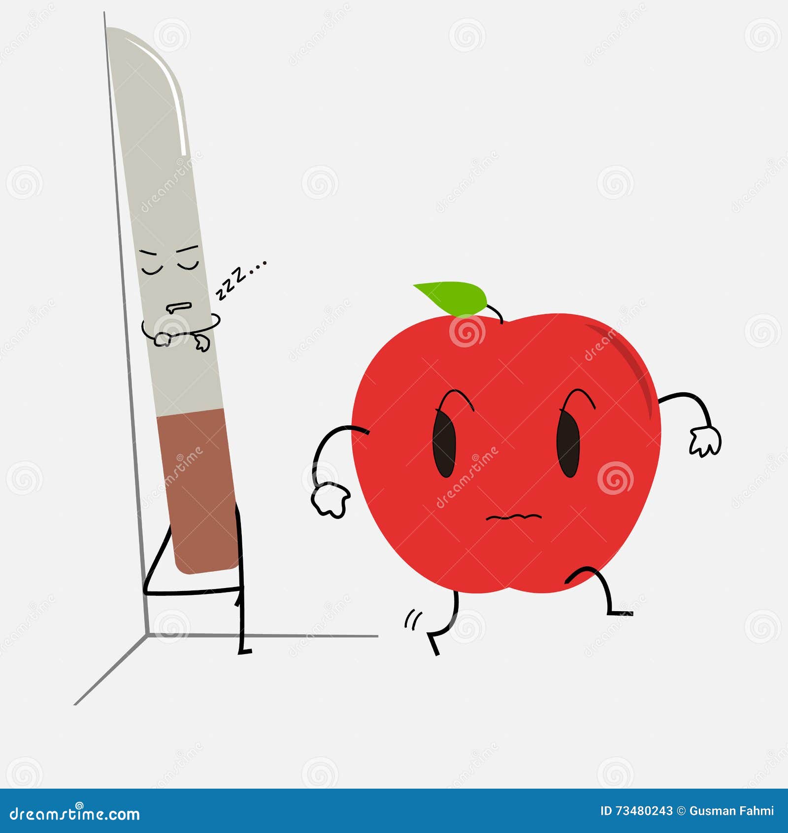 Sleeping Knife and Scared Apple Cartoon Stock Vector - Illustration of ...